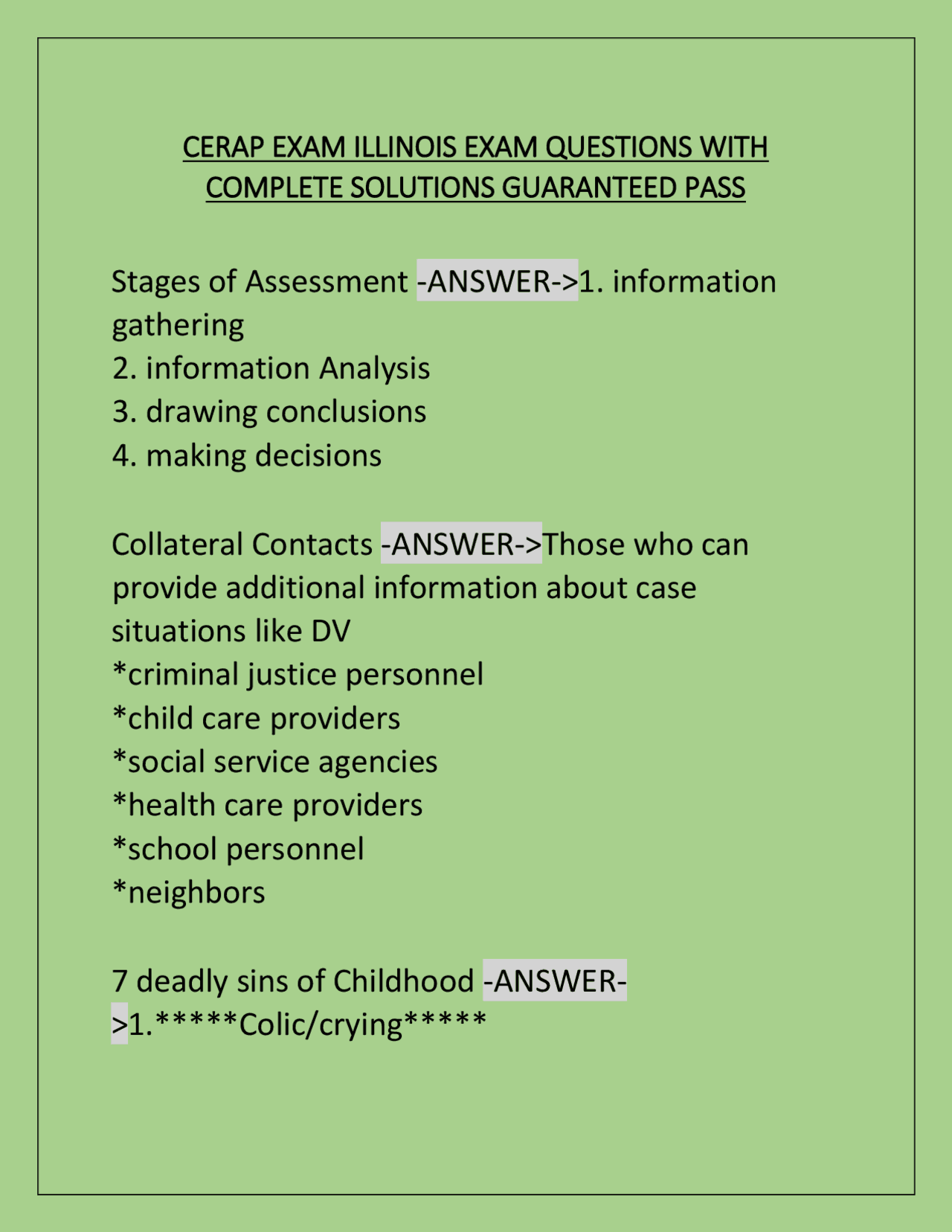CERAP EXAM ILLINOIS EXAM QUESTIONS WITH COMPLETE SOLUTIONS GUARANTEED ...