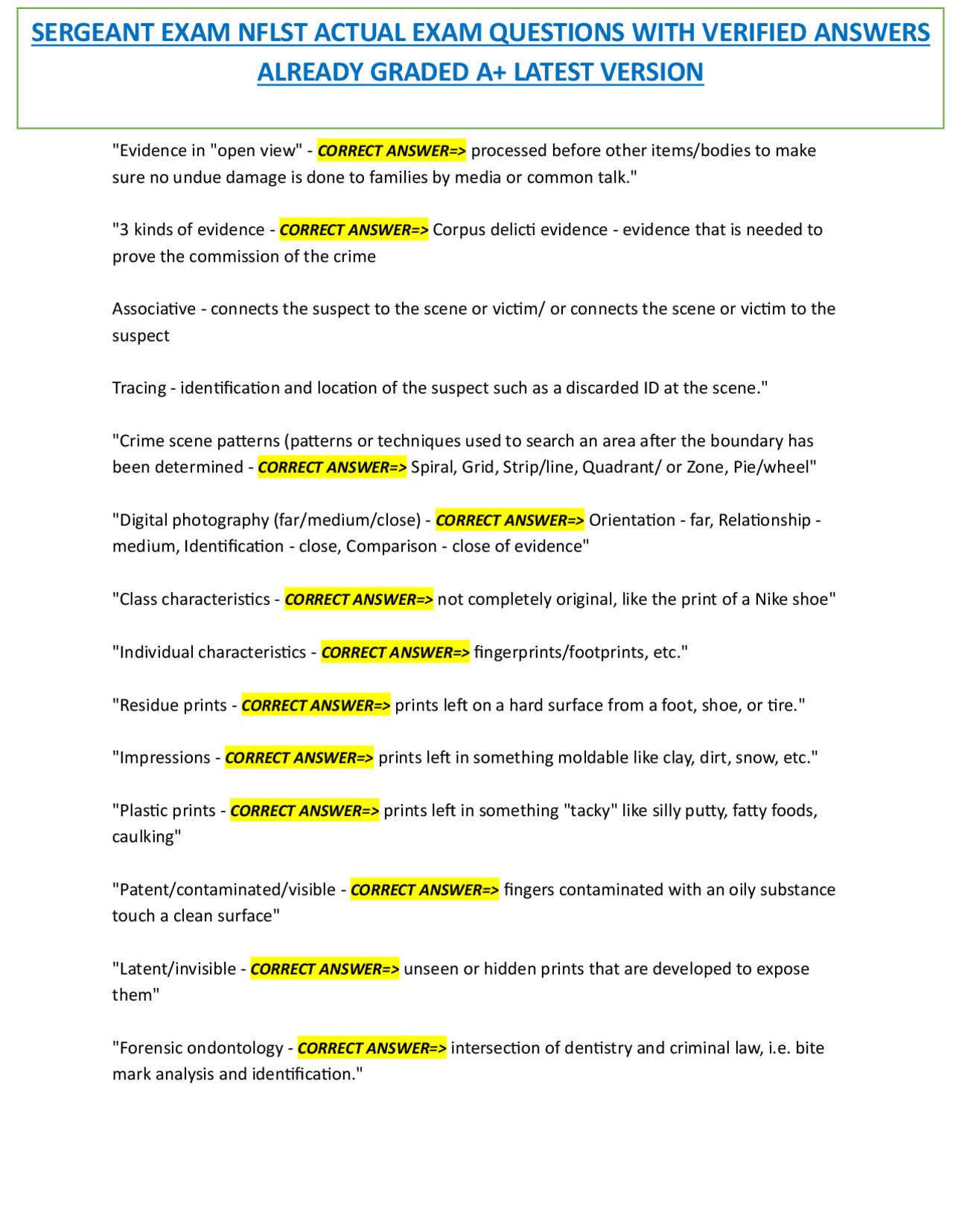 SERGEANT EXAM NFLST ACTUAL EXAM QUESTIONS WITH VERIFIED ANSWERS ALREADY ...