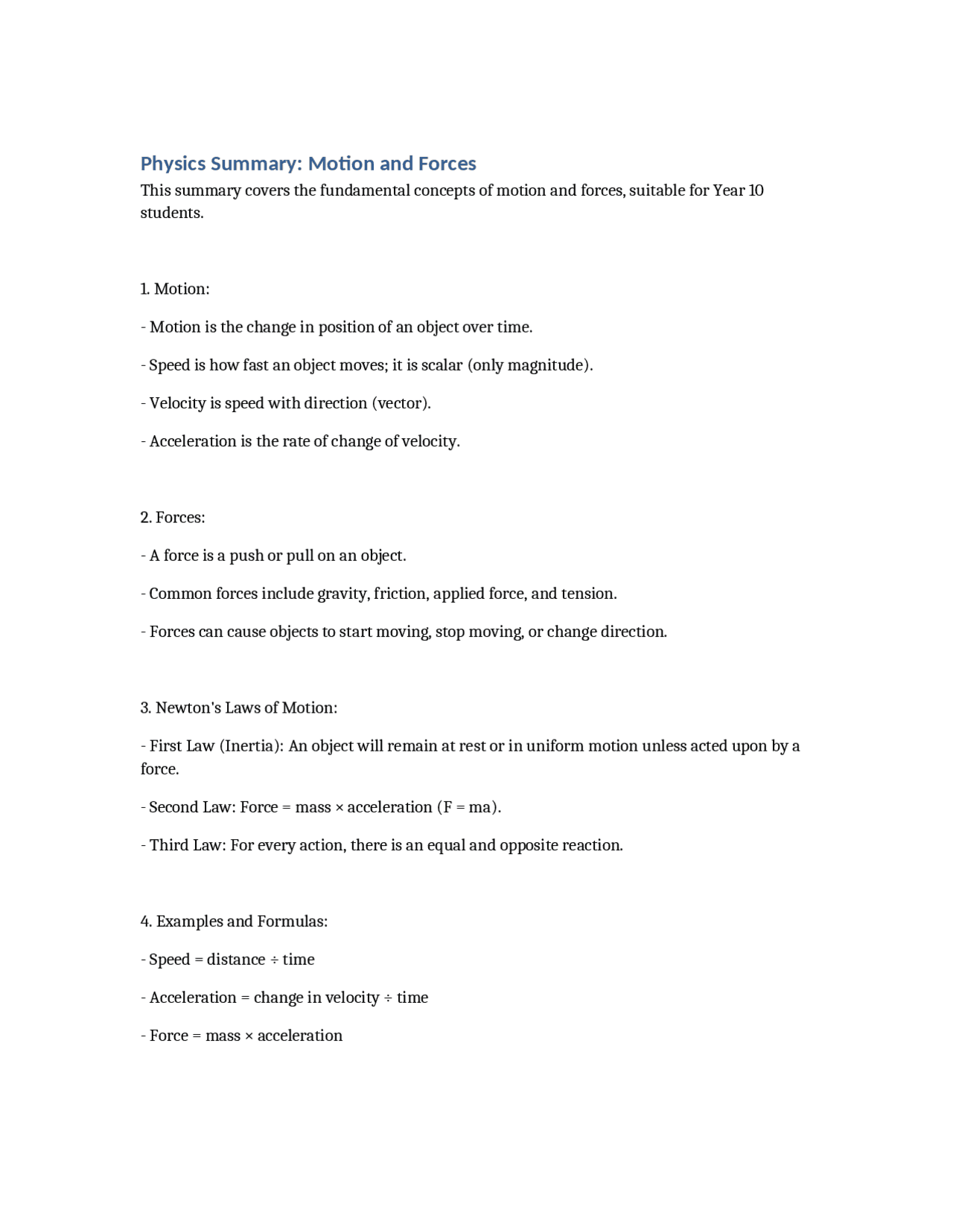Physics Summary – Motion and Forces | Essays (high school) Physics | Docsity