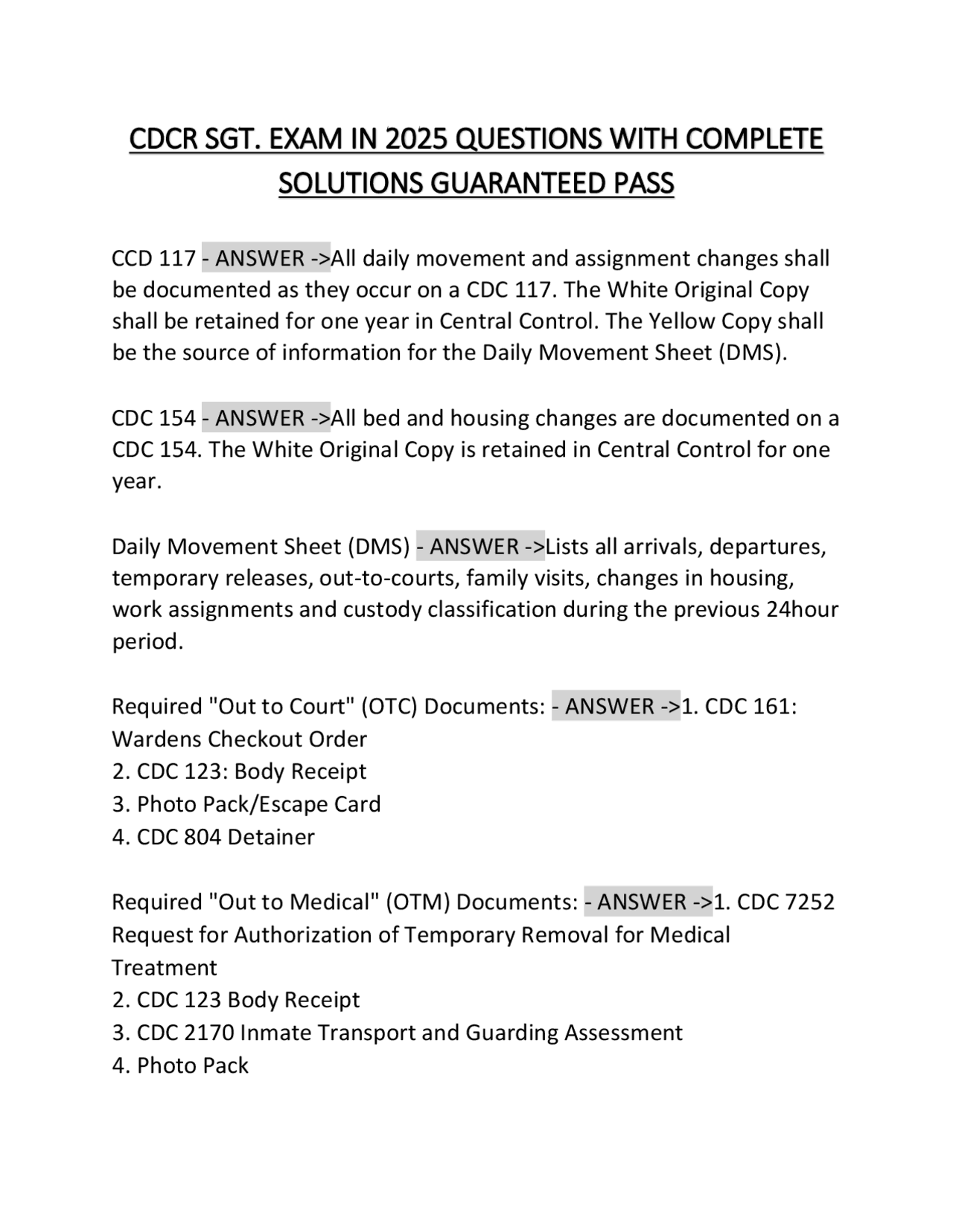 CDCR Sergeant Exam 2025: Comprehensive Q&A Study Guide | Exams Law ...