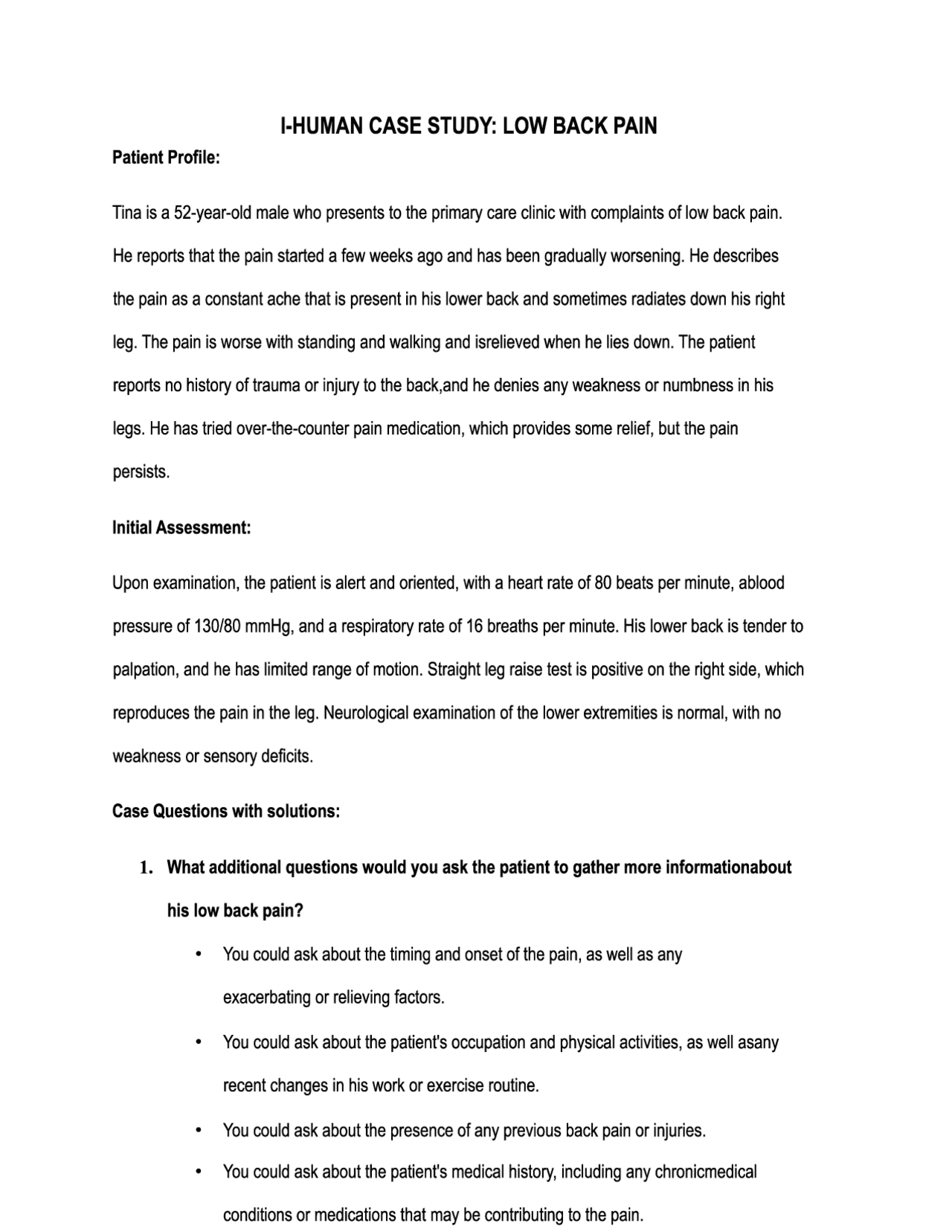 Betty Burns I human case study Severe Atraumatic Lower Back Pain ...