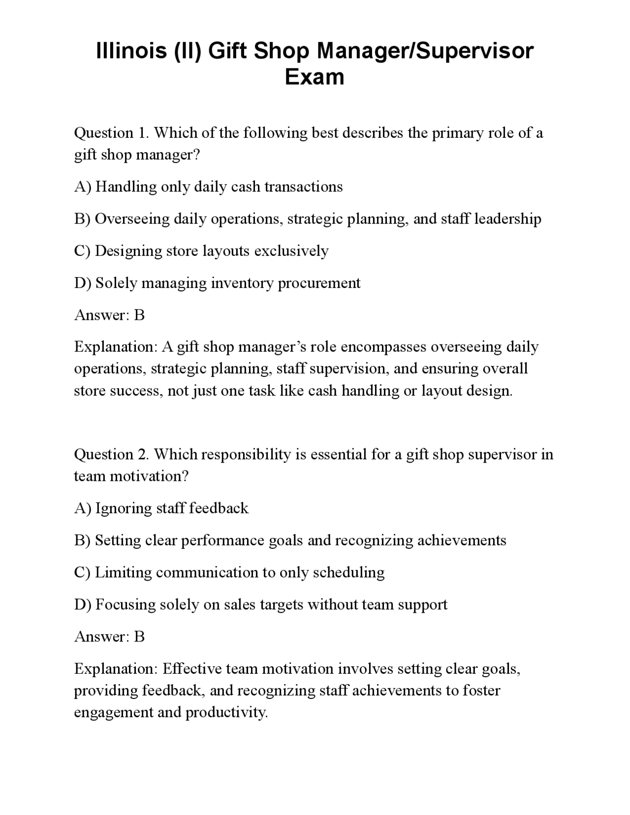 Illinois (Il) Gift Shop Manager/Supervisor Exam | Exams Technology ...
