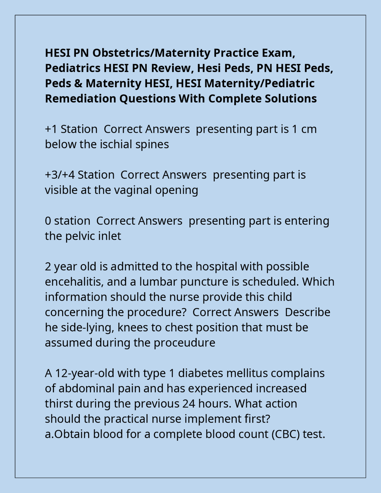 HESI PN Obstetrics/Maternity Practice Exam, Pediatrics HESI PN Review ...