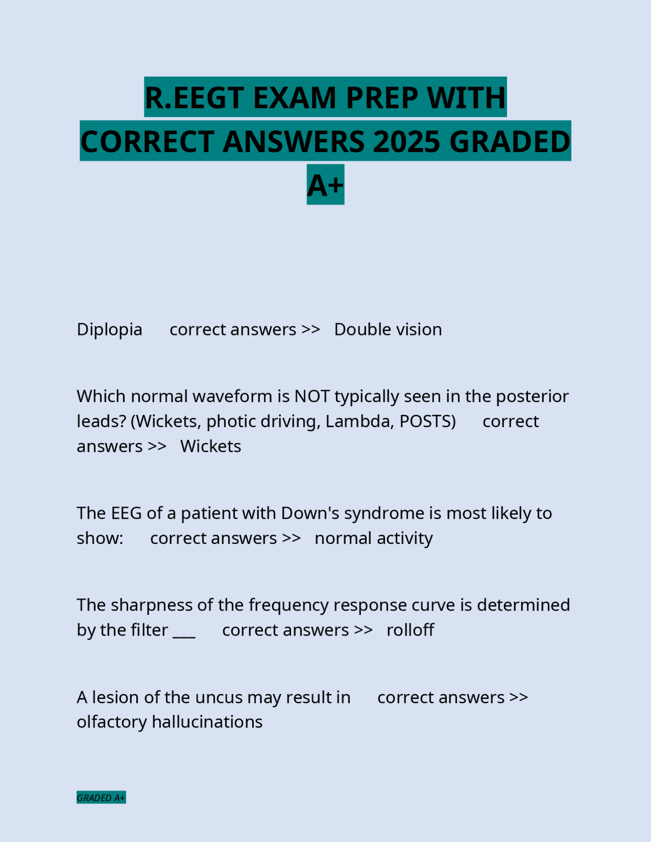 R.EEGT EXAM PREP WITH CORRECT ANSWERS 2025 GRADED A+ | Exams Nursing ...