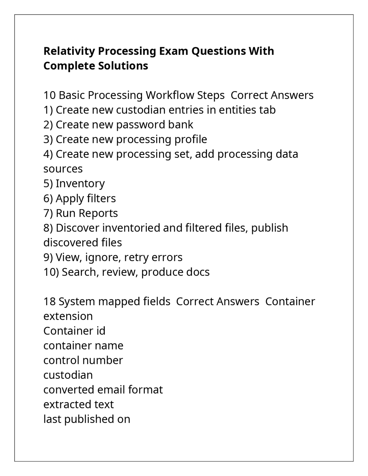 Relativity Processing Exam Questions With Complete Solutions | Exams ...