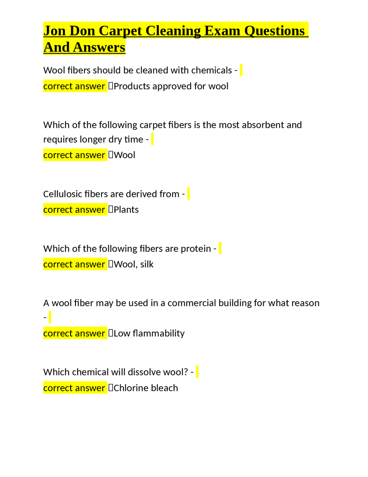 Jon Don Carpet Cleaning Exam Questions And Answers | Exams Engineering ...