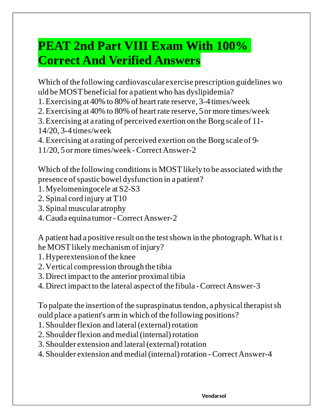 Physical Therapy Exam Questions and Answers: PEAT Practice | Exams ...