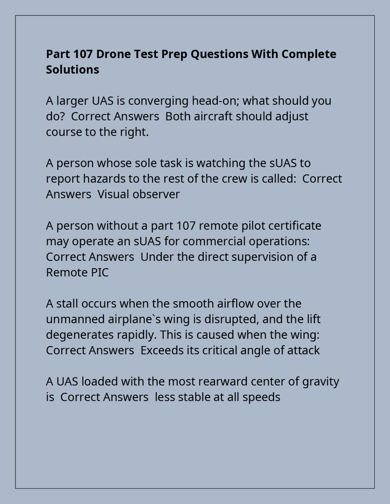 Part 107 Drone Test Prep Questions With Complete Solutions. | Exams ...