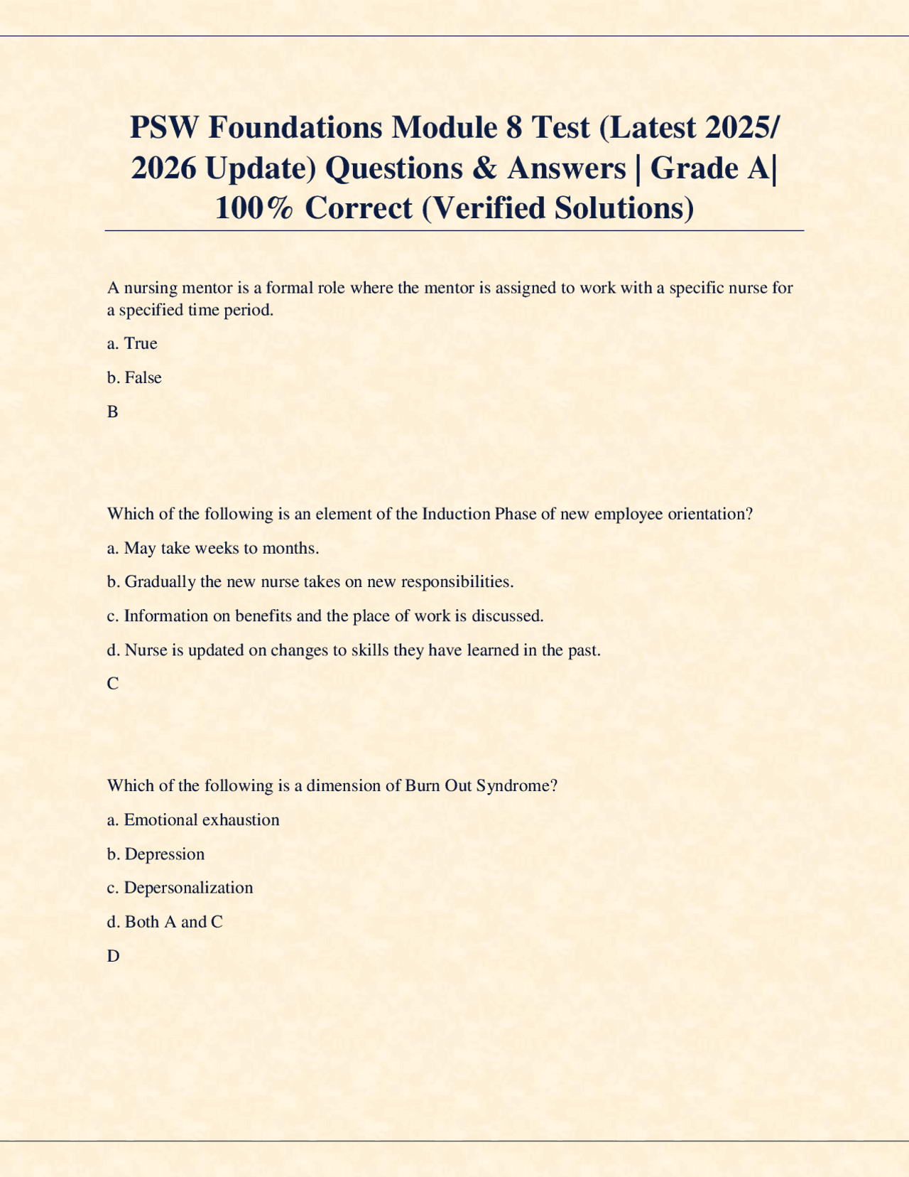 PSW Foundations Module 8 Test (Latest 2025/ 2026 Update) Questions ...