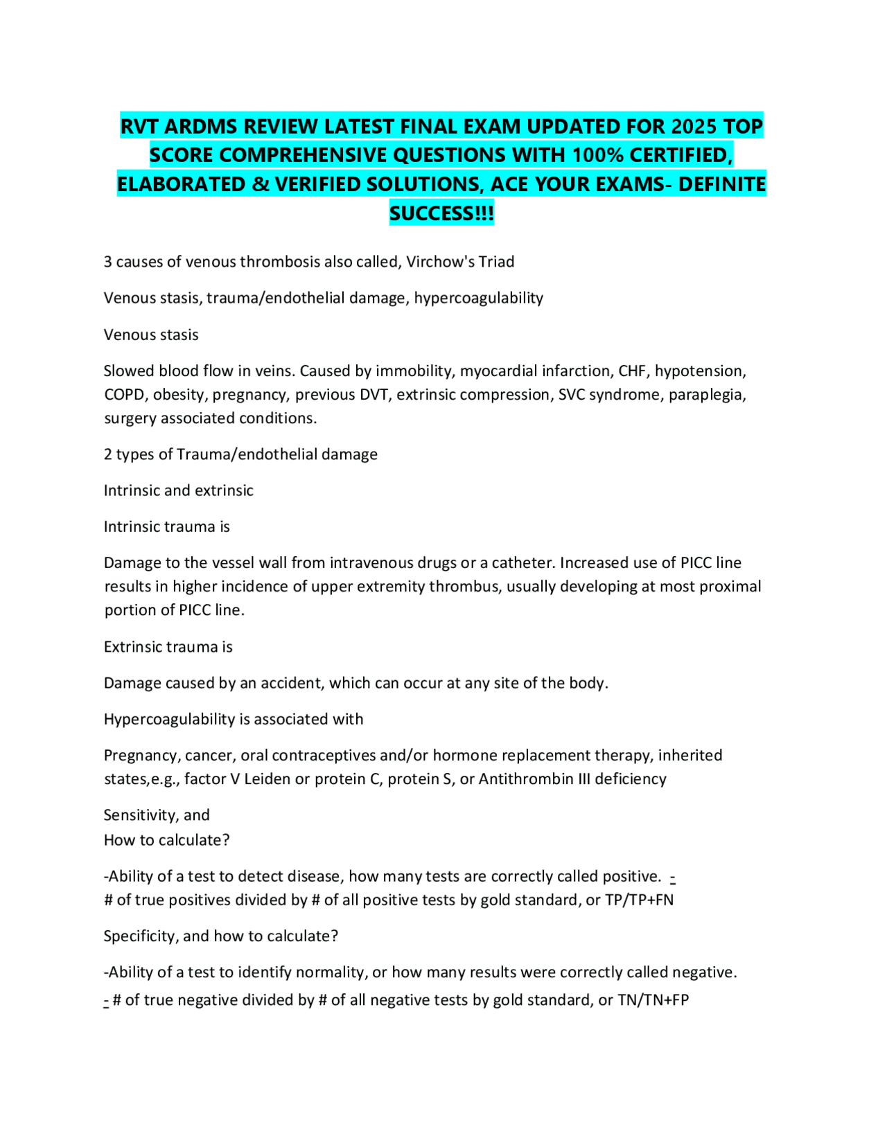 RVT ARDMS REVIEW LATEST FINAL EXAM UPDATED FOR 2025 TOP SCORE ...