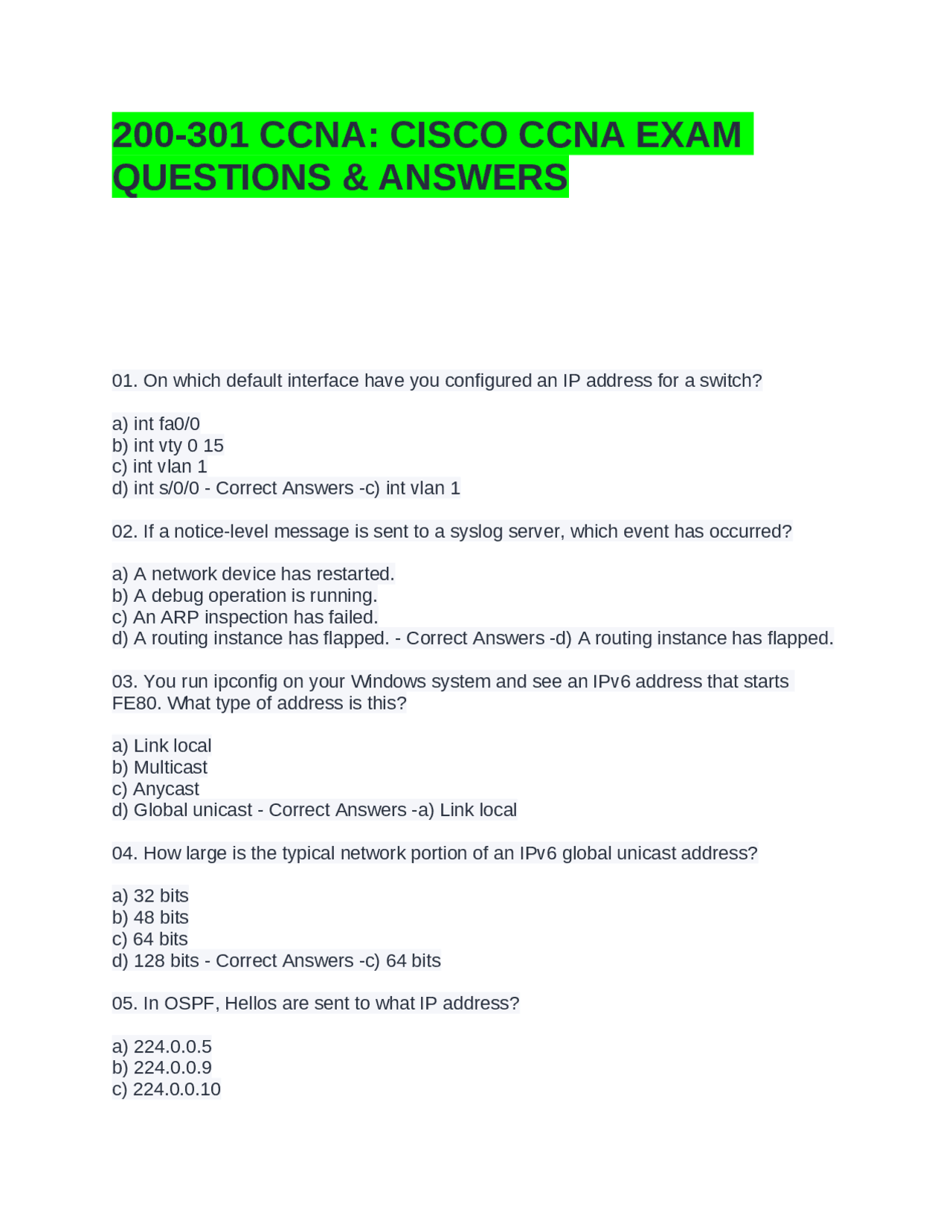 200-301 CCNA CISCO CCNA EXAM QUESTIONS & ANSWERS | Exams Advanced ...