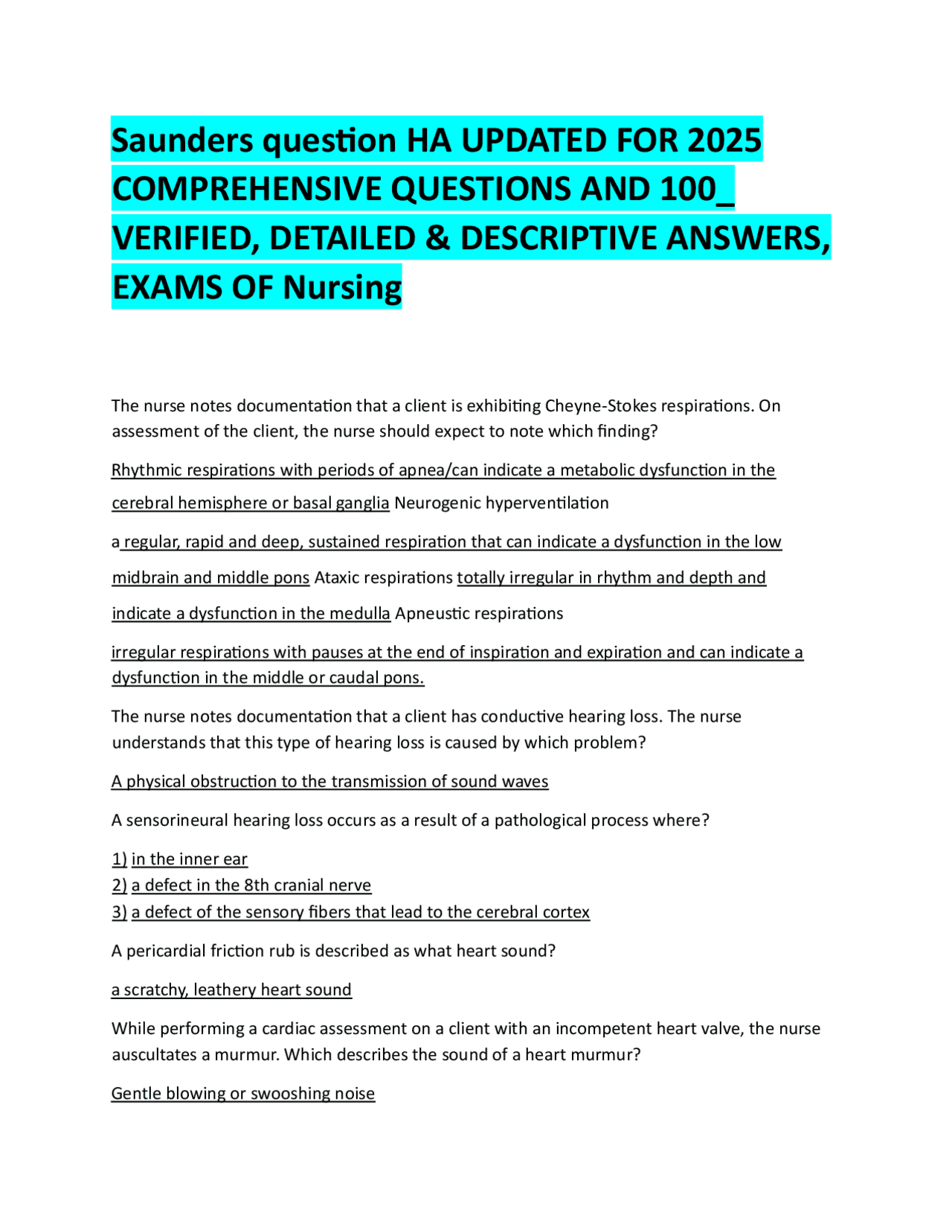 Saunders question HA UPDATED FOR 2025 COMPREHENSIVE QUESTIONS AND 100 ...