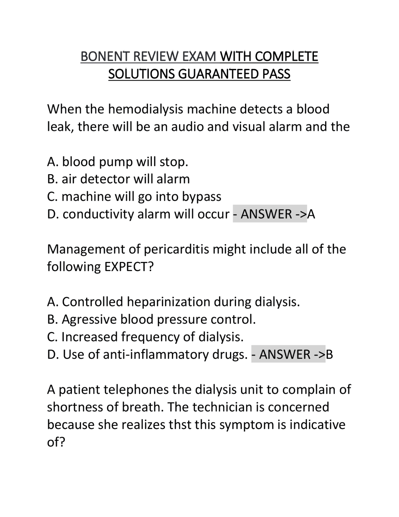 BONENT REVIEW EXAM WITH COMPLETE SOLUTIONS GUARANTEED PASS | Exams ...