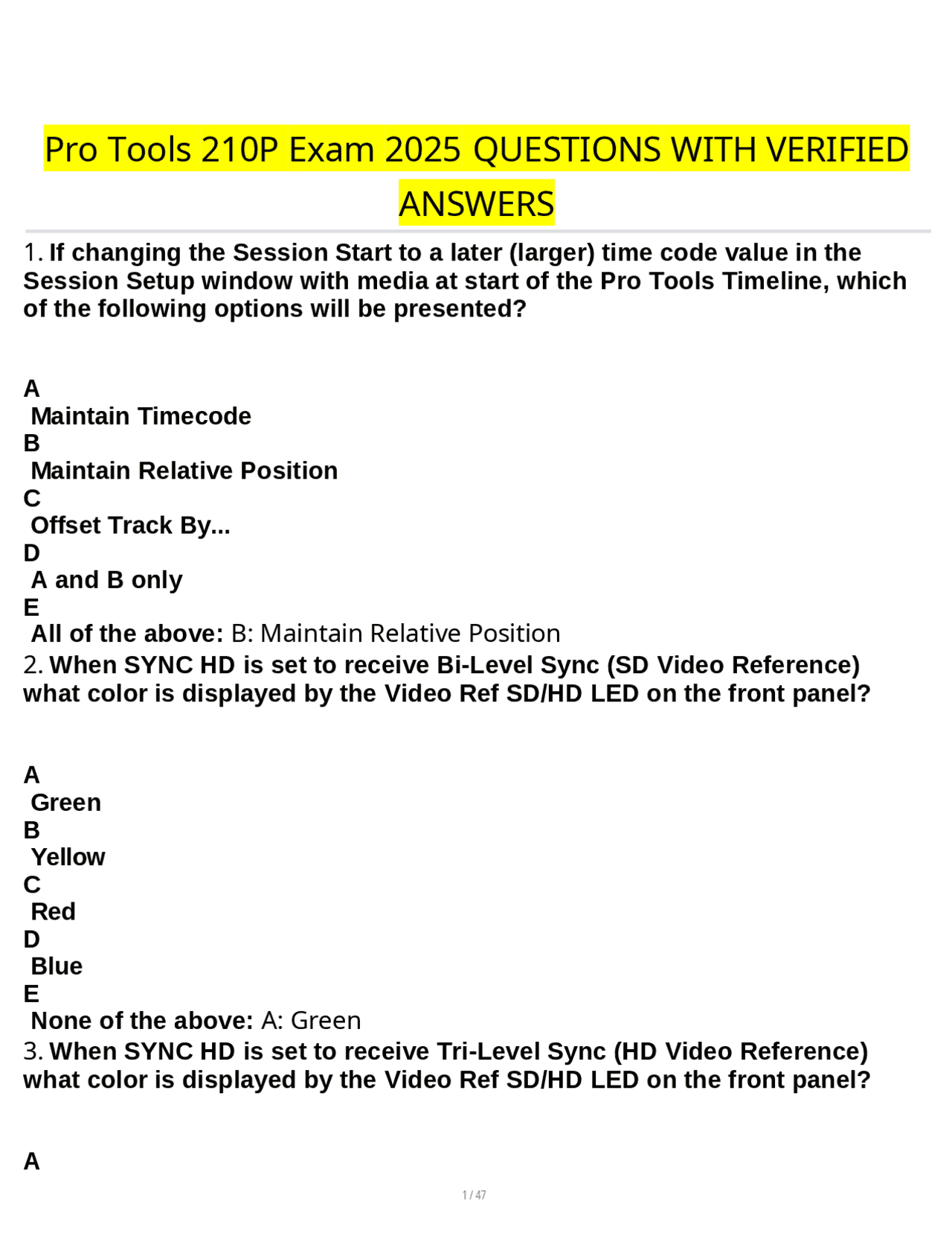 Pro Tools 210P Exam 2025 QUESTIONS WITH VERIFIED ANSWERS | Exams ...
