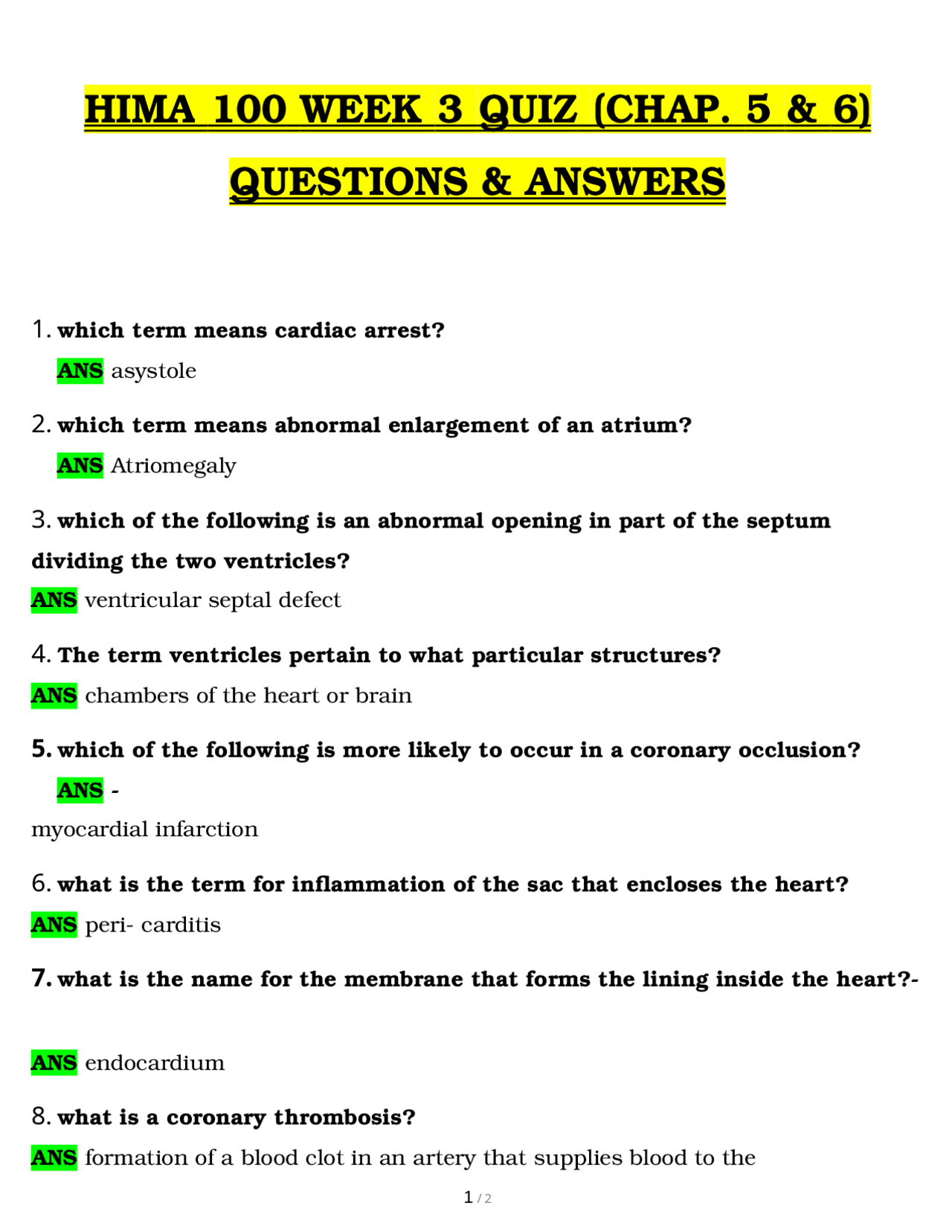 HIMA 100 WEEK 3 QUIZ (CHAP. 5 & 6) QUESTIONS & ANSWERS 100% CORRECT ...