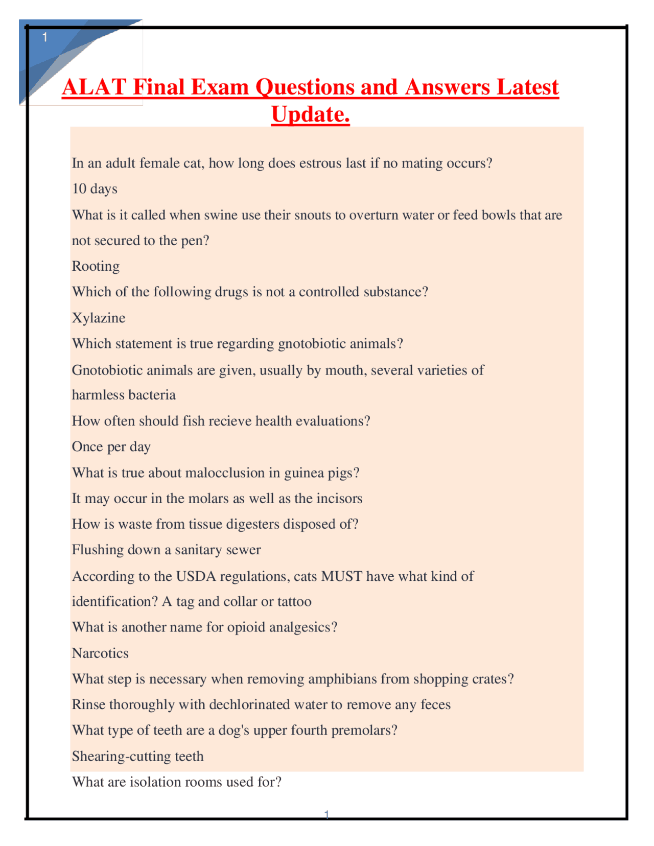ALAT Final Exam Questions and Answers Latest Update. | Exams Nursing ...