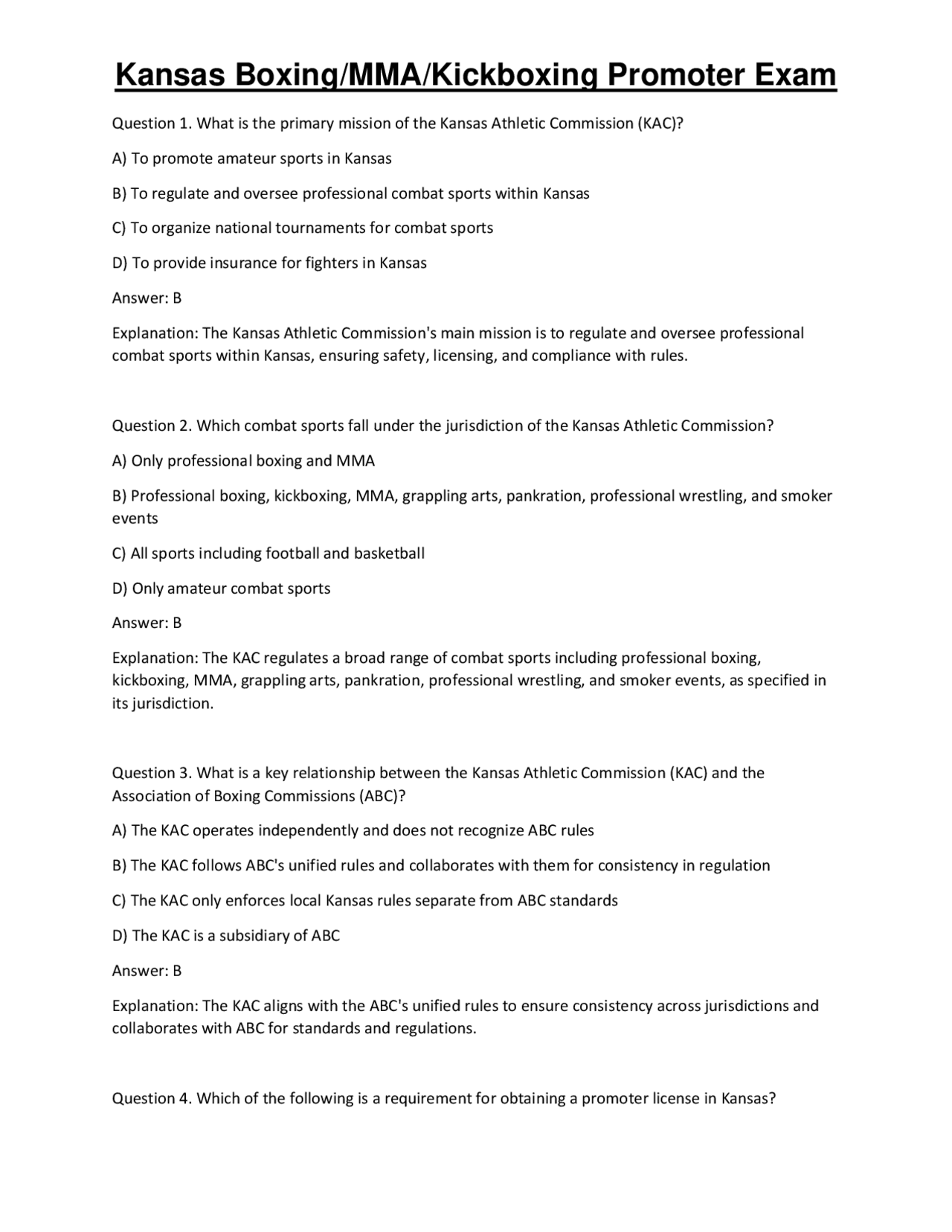Kansas Boxing/MMA/Kickboxing Promoter Exam | Exams Technology | Docsity