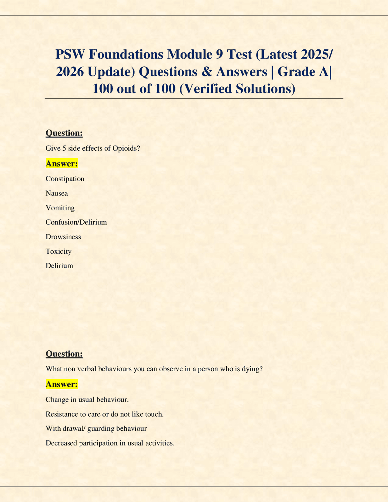 PSW Foundations Module 9 Test (Latest 2025/ 2026 Update) Questions ...