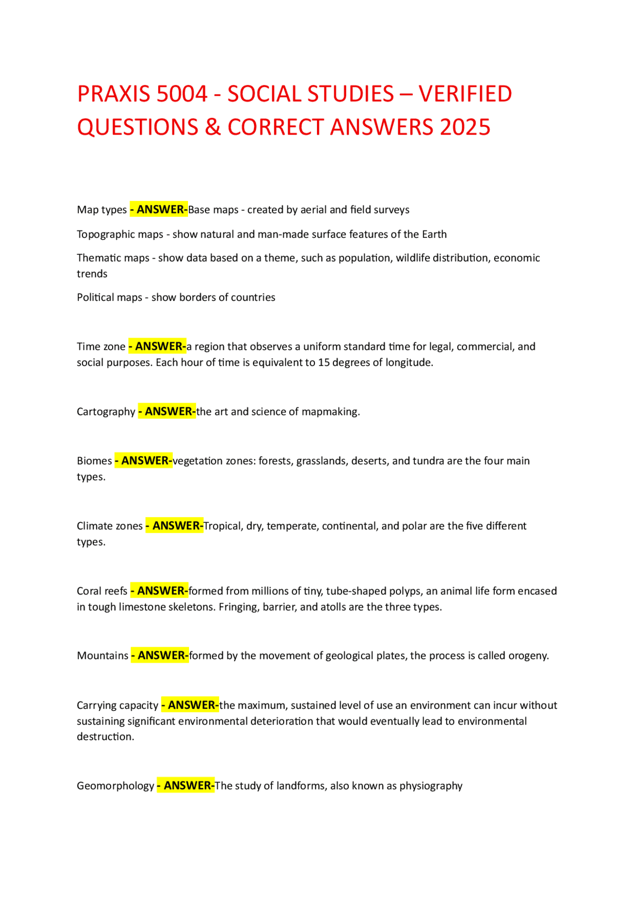 PRAXIS 5004 - SOCIAL STUDIES – VERIFIED QUESTIONS & CORRECT ANSWERS ...
