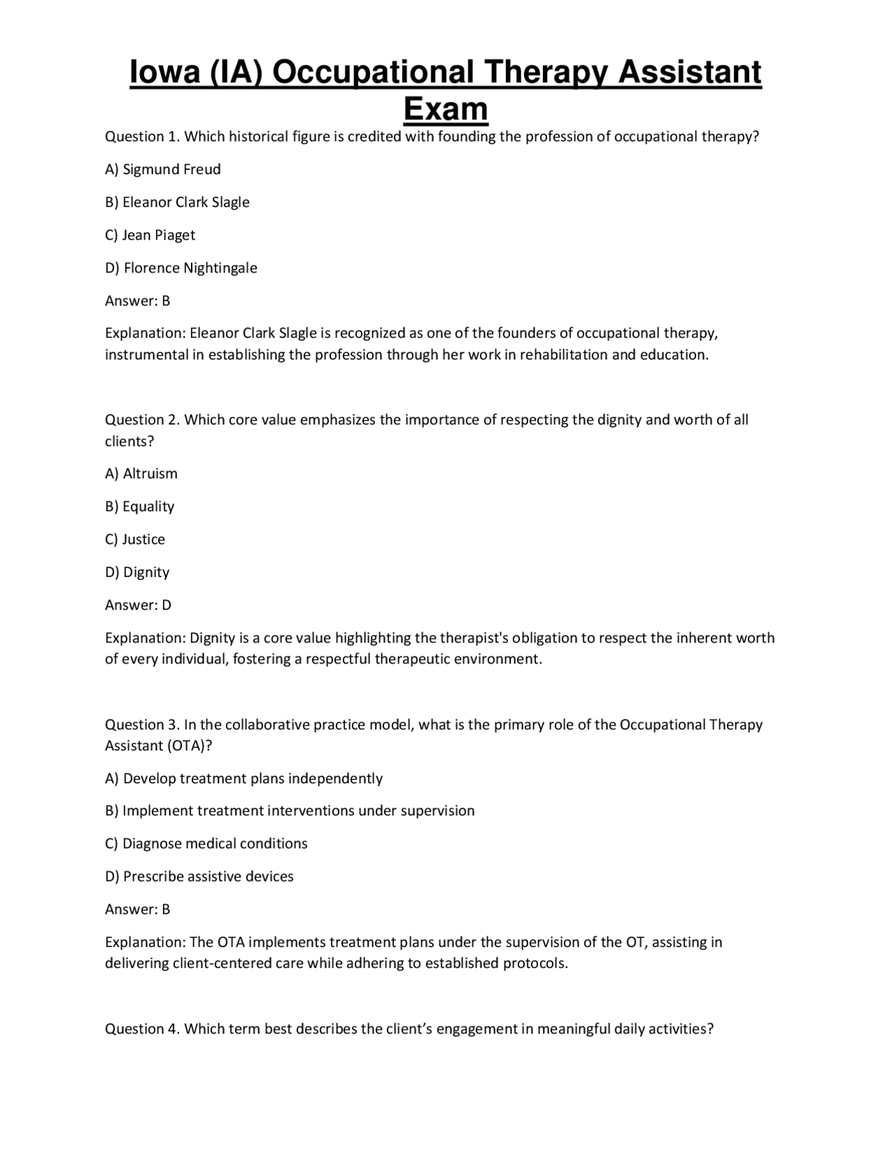 Iowa (IA) Occupational Therapy Assistant Exam | Exams Technology | Docsity