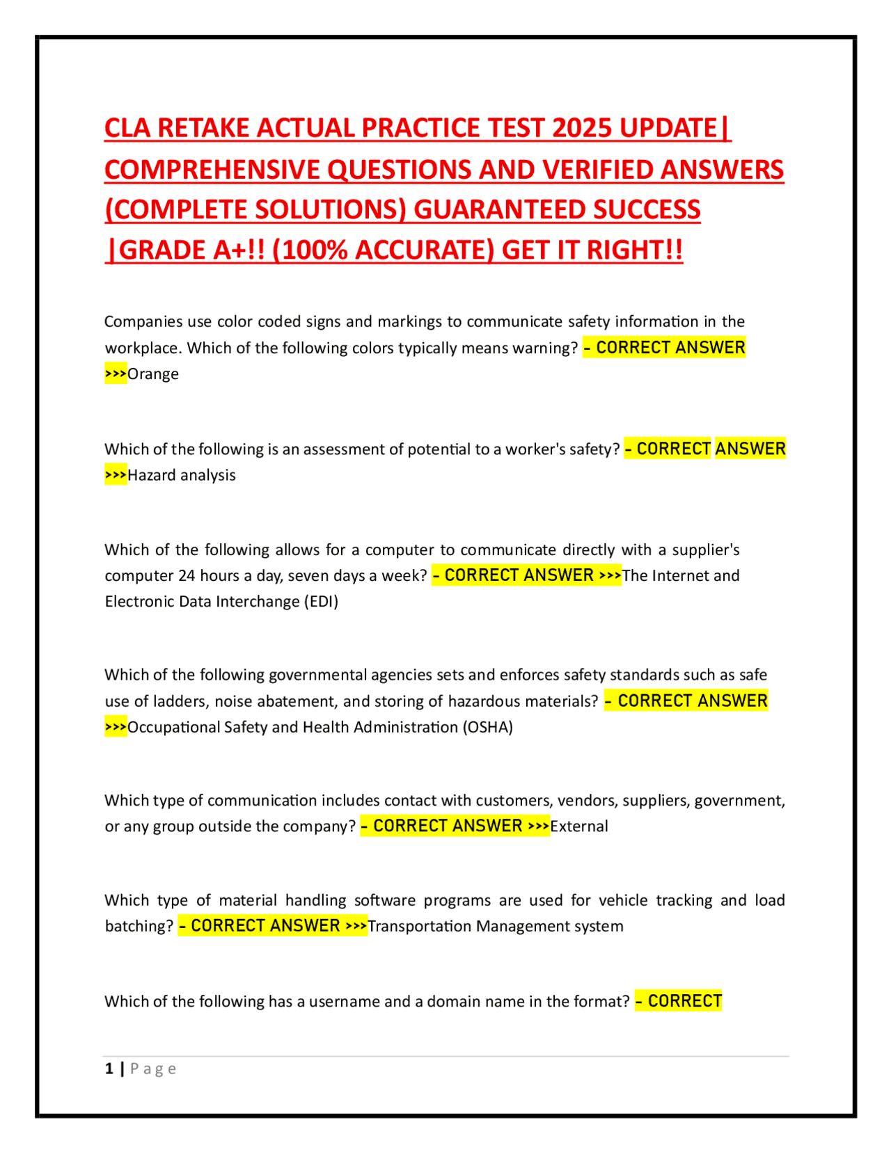 CLA RETAKE ACTUAL PRACTICE TEST 2025 UPDATE| COMPREHENSIVE QUESTIONS ...