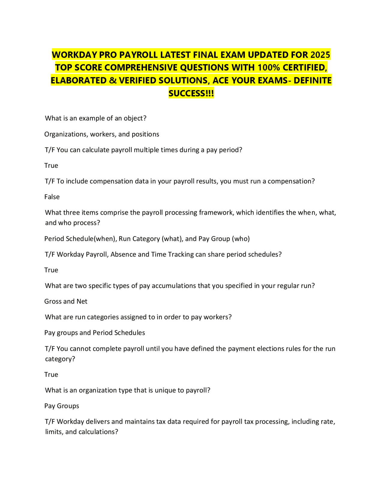 WORKDAY PRO PAYROLL LATEST FINAL EXAM UPDATED FOR 2025 TOP SCORE ...