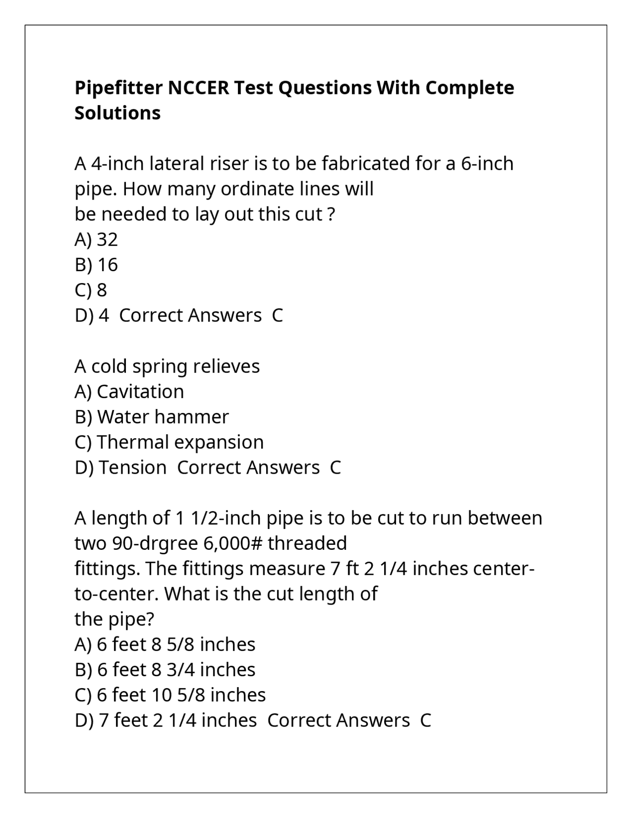 Pipefitter NCCER Test Questions With Complete Solutions. | Exams ...
