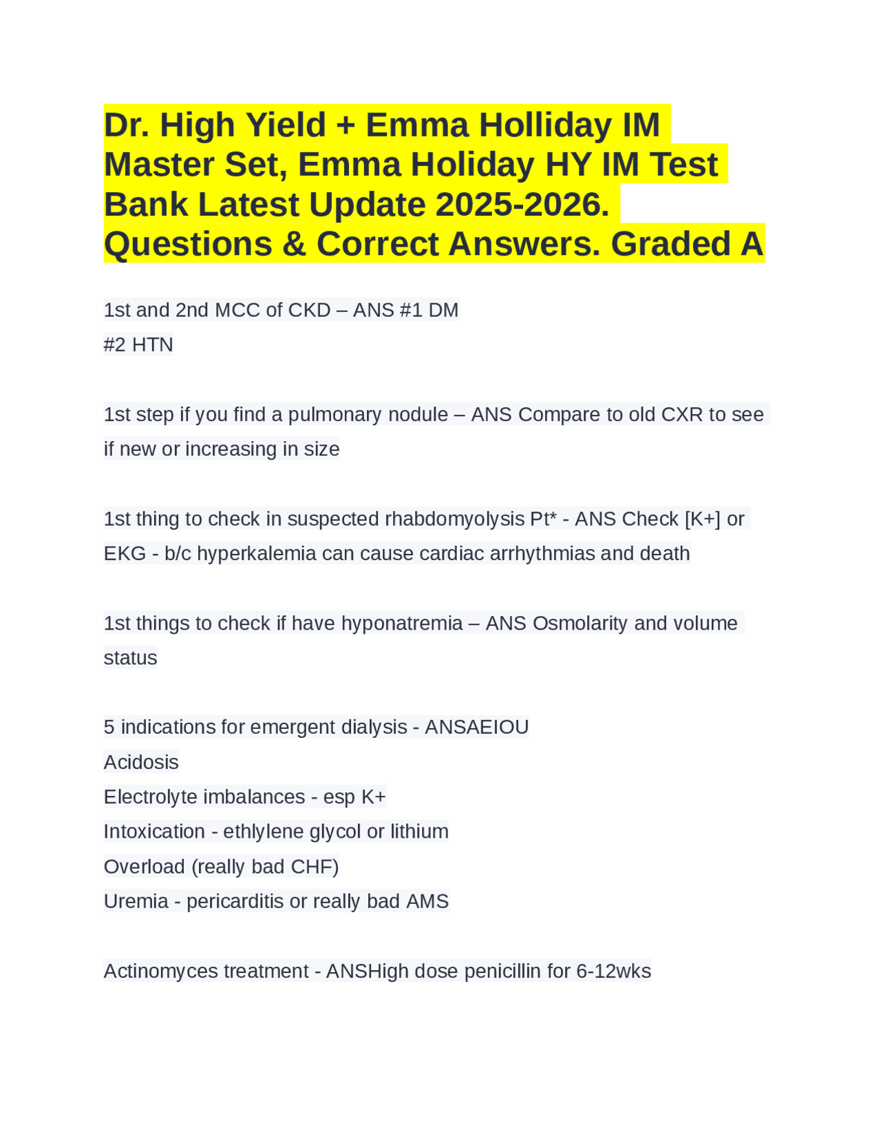 Dr. High Yield + Emma Holliday IM Master Set, Emma Holiday HY IM Test ...