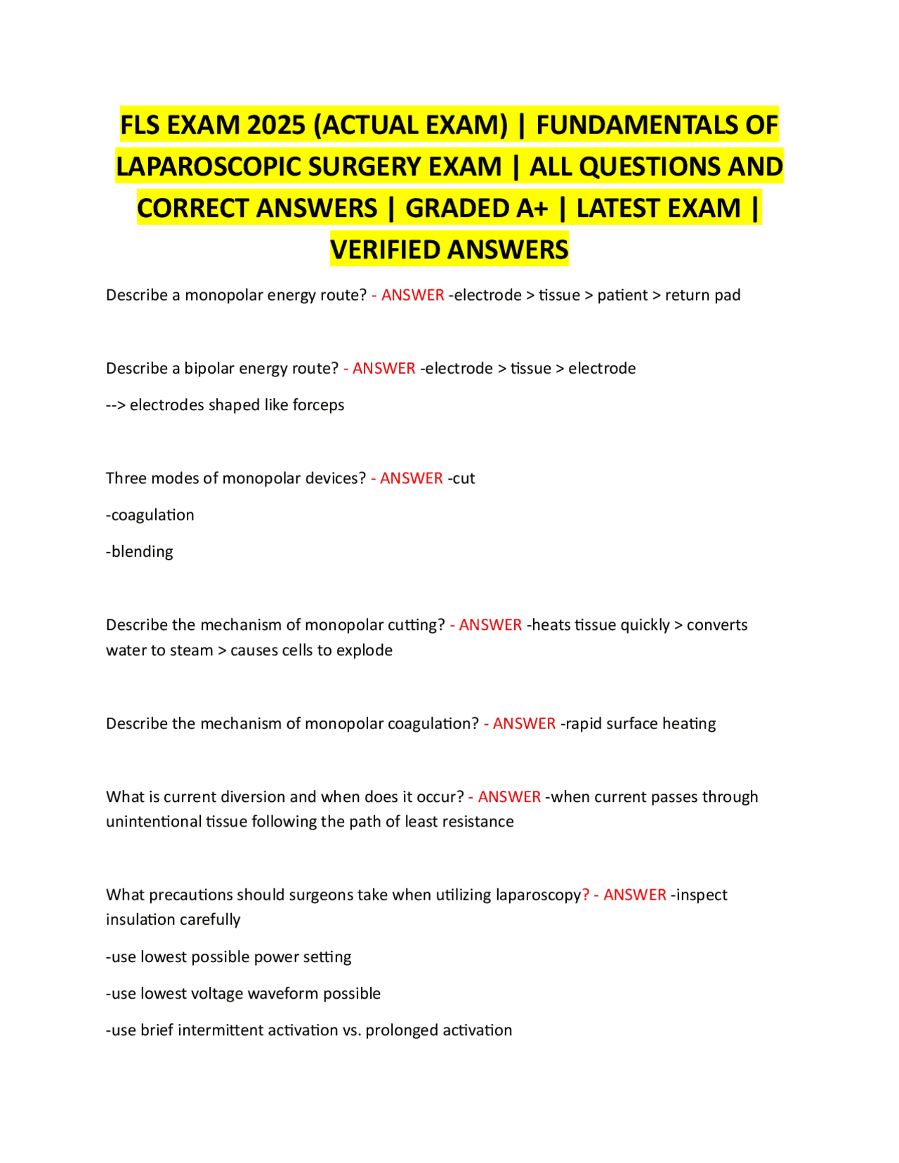 FLS EXAM 2025 (ACTUAL EXAM) | FUNDAMENTALS OF LAPAROSCOPIC SURGERY EXAM ...