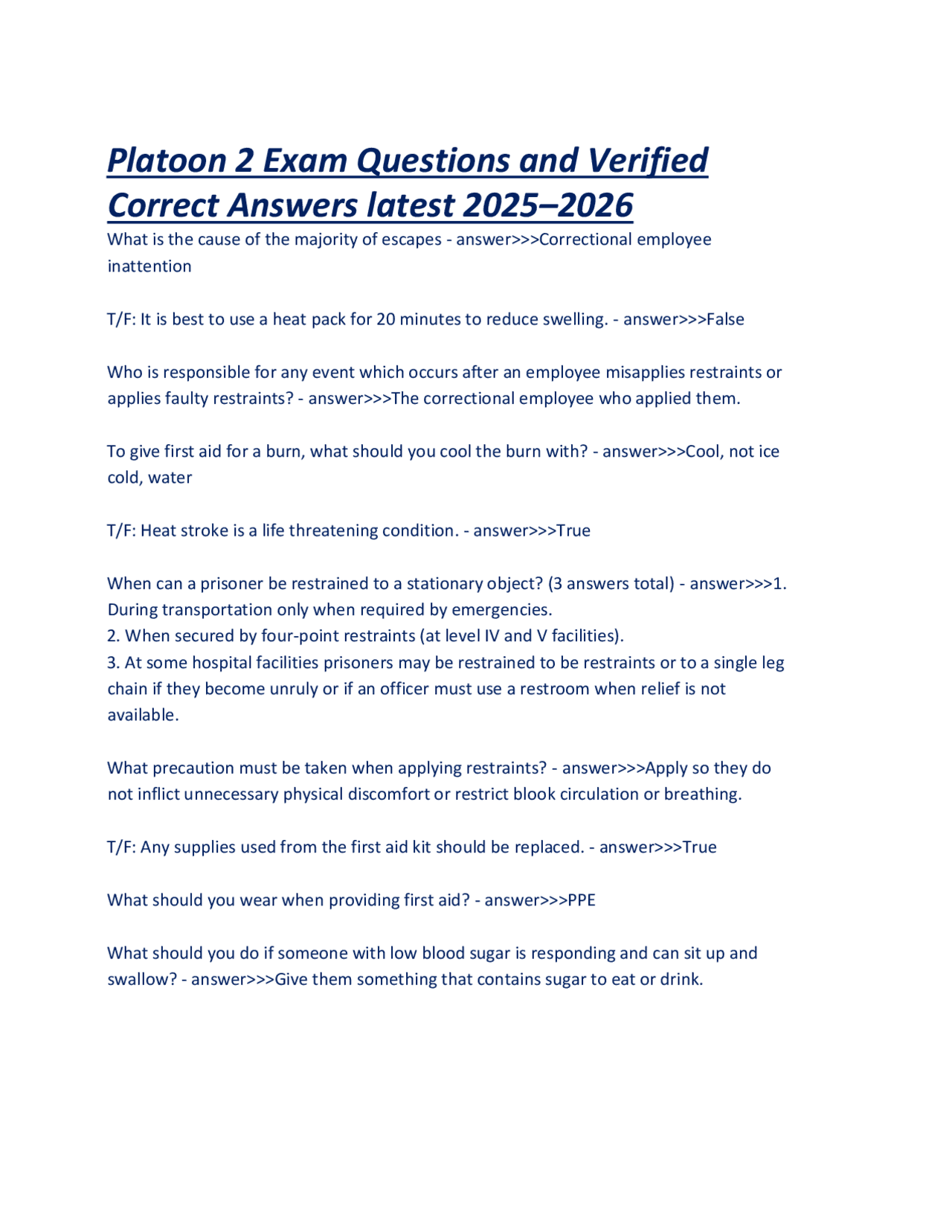 Platoon 2 Exam Questions and Verified Correct Answers latest 2025–2026 ...