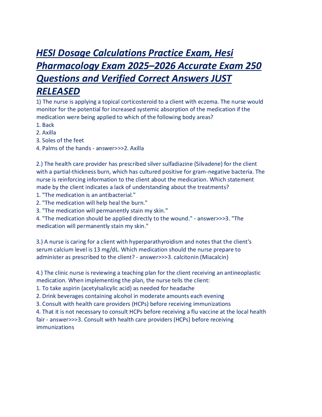 HESI Dosage Calculations Practice Exam 2025–2026 NCLEX-style ...