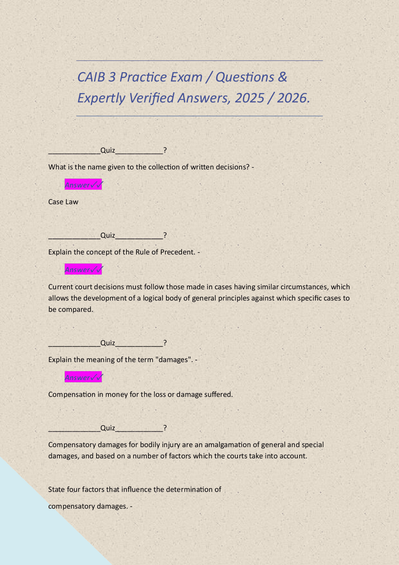 CAIB 3 Practice Exam / Questions & Expertly Verified Answers, 2025 / ...