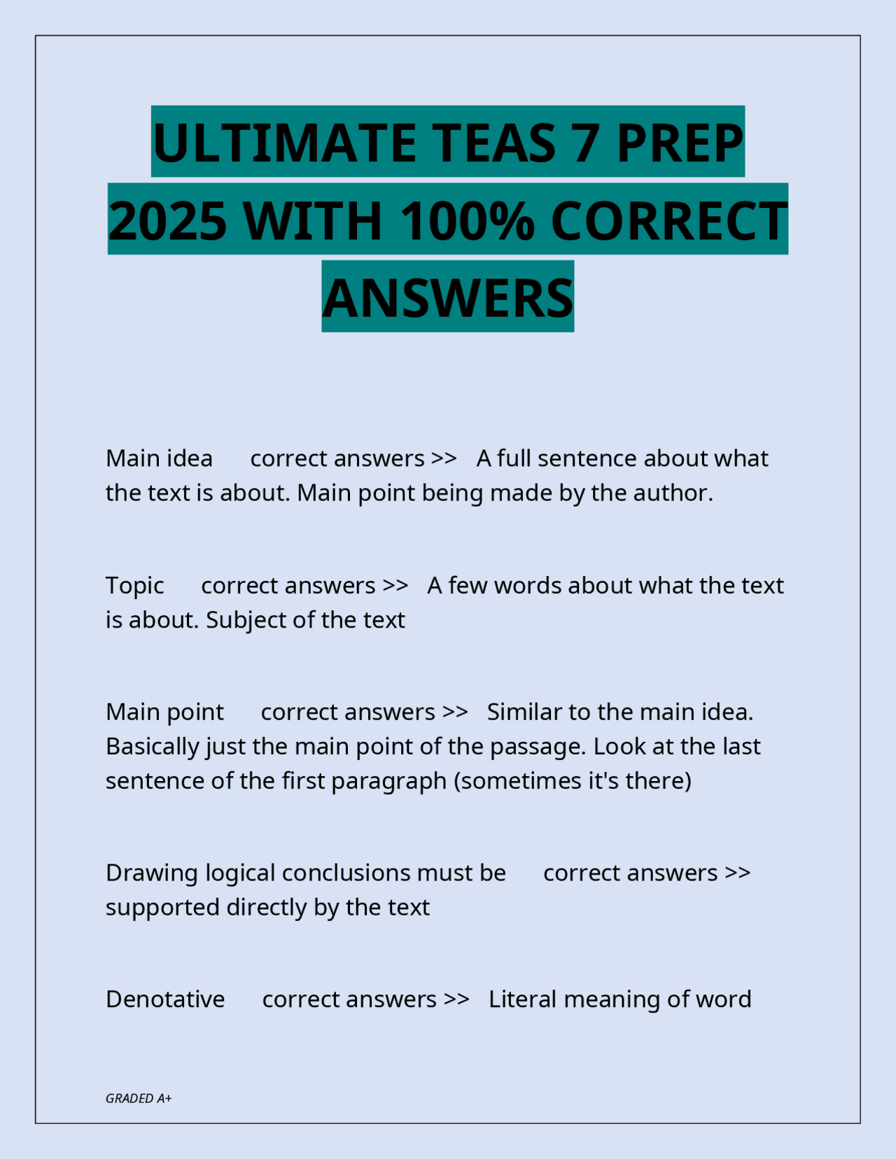 ULTIMATE TEAS 7 PREP 2025 WITH 100% CORRECT ANSWERS | Exams Advanced ...
