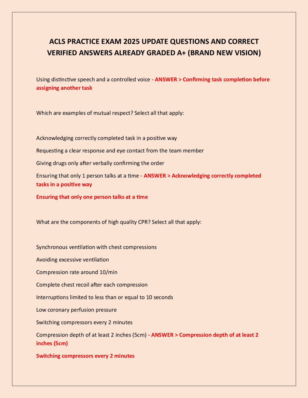 ACLS PRACTICE EXAM 2025 UPDATE QUESTIONS AND CORRECT VERIFIED ANSWERS ...