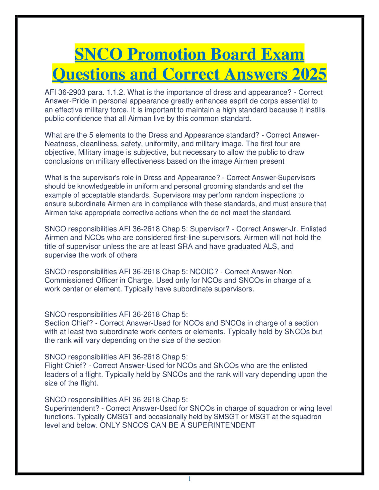 SNCO Promotion Board Exam Questions and Correct Answers | Exams Nursing ...