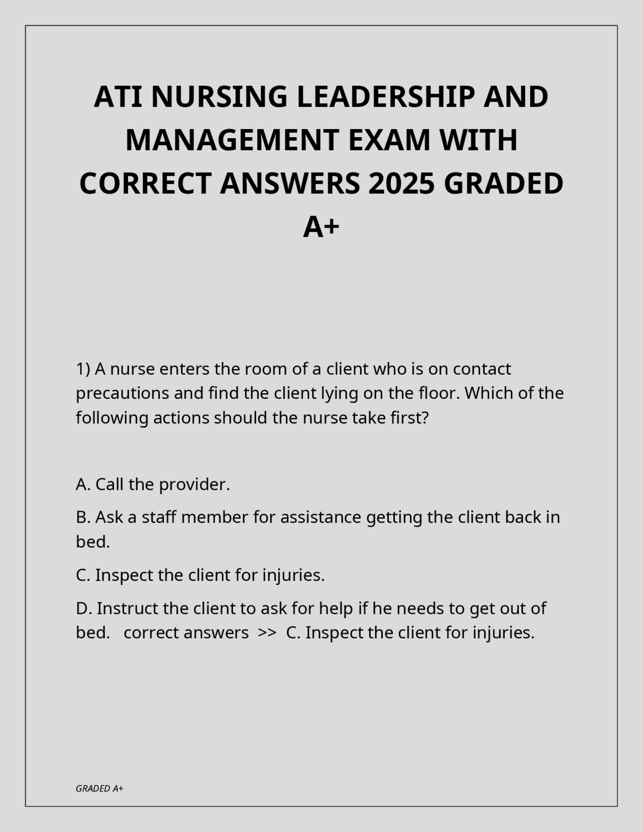 ATI NURSING LEADERSHIP AND MANAGEMENT EXAM WITH CORRECT ANSWERS 2025 ...
