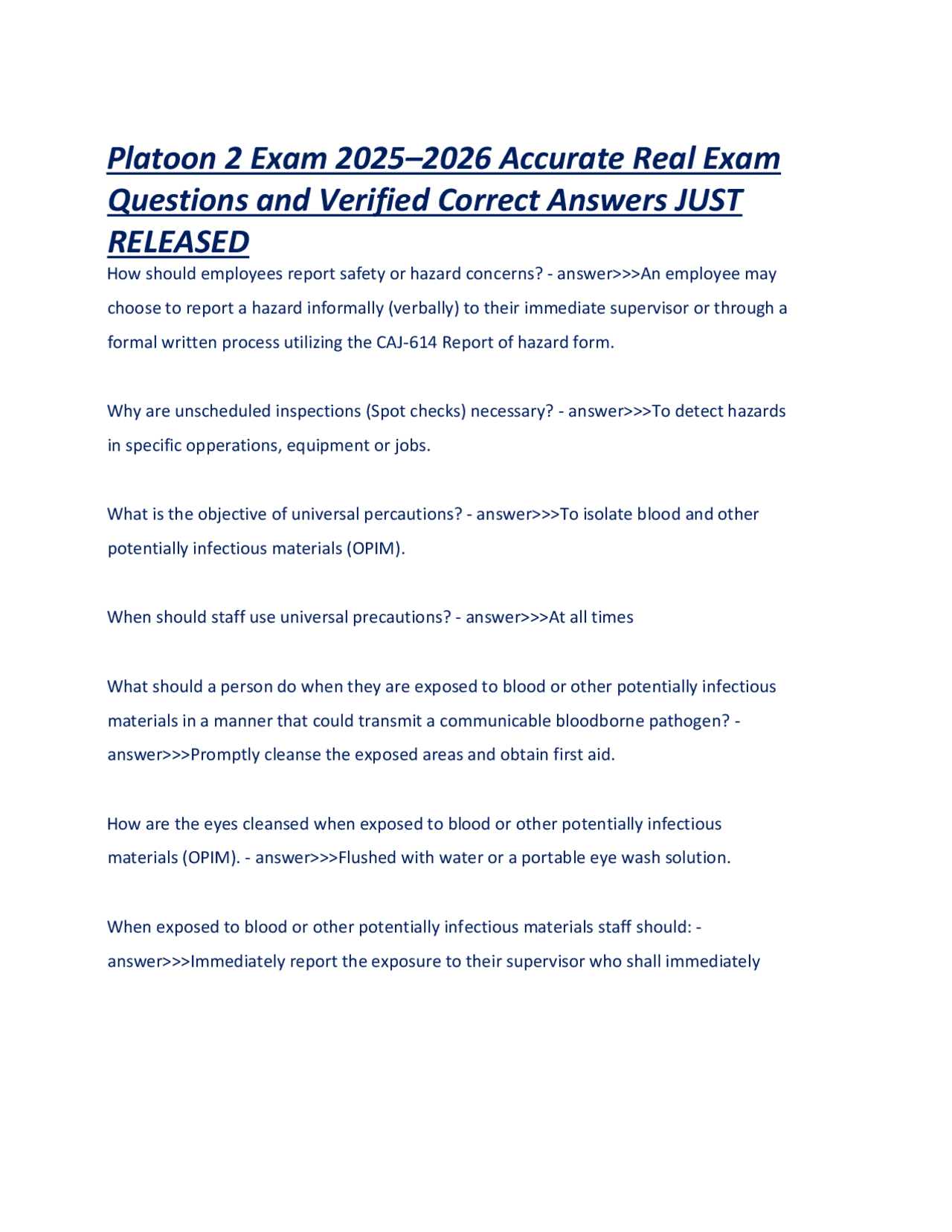 Platoon 2 Exam 2025–2026 Military training Accurate Real Exam Questions ...