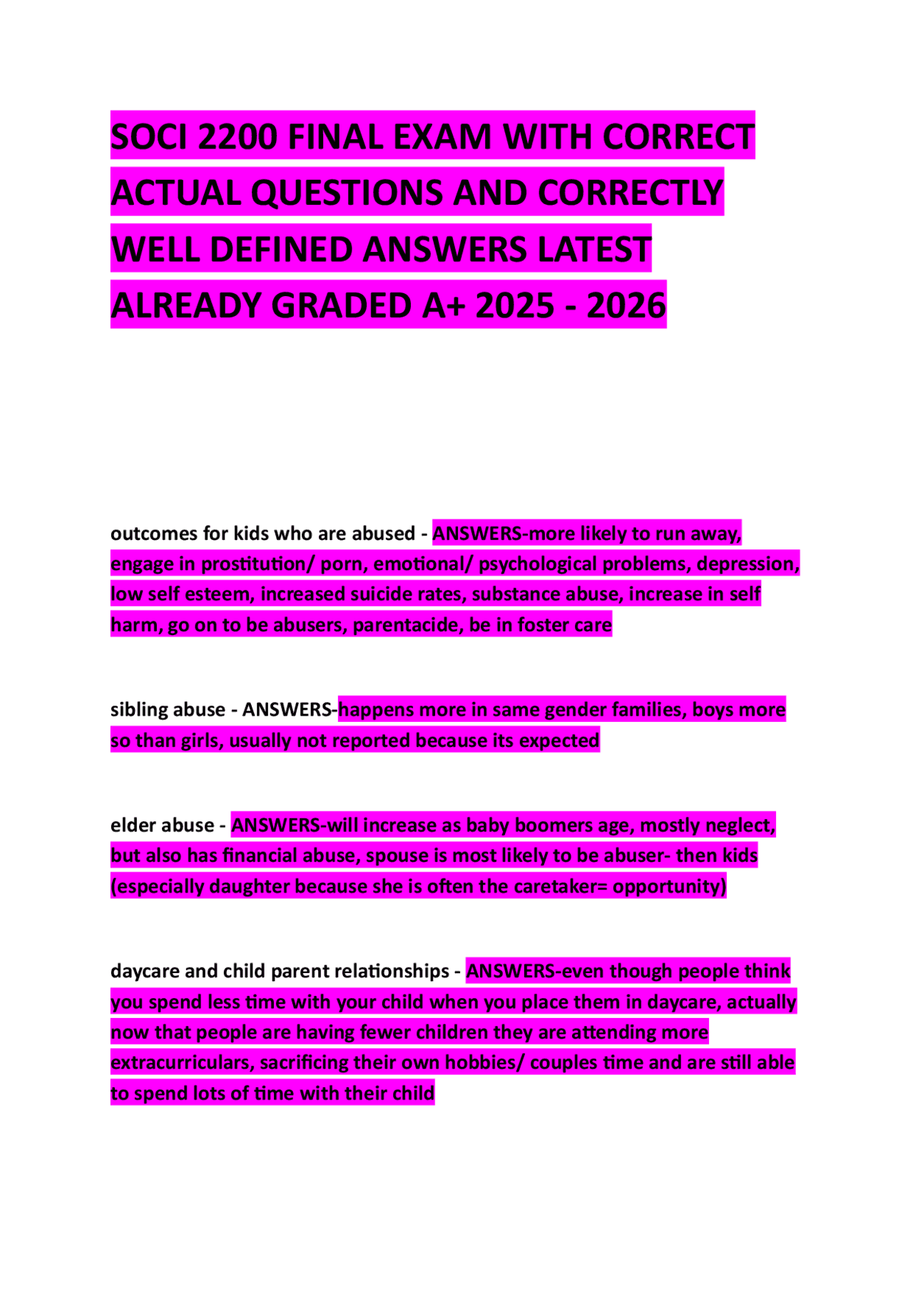 SOCI 2200 FINAL EXAM WITH CORRECT ACTUAL QUESTIONS AND CORRECTLY WELL ...