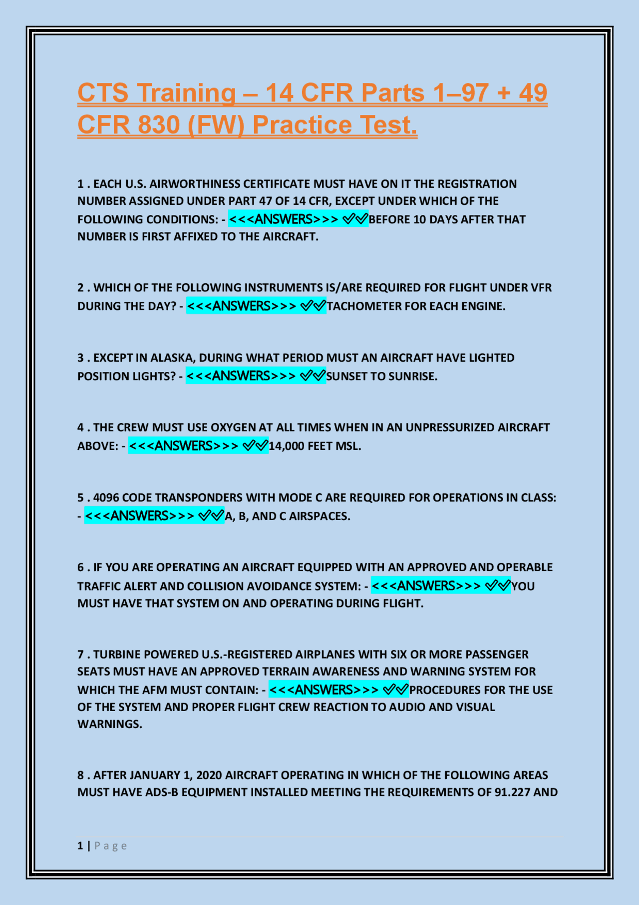 CTS Training – 14 CFR Parts 1–97 + 49 CFR 830 (FW) Practice Test ...