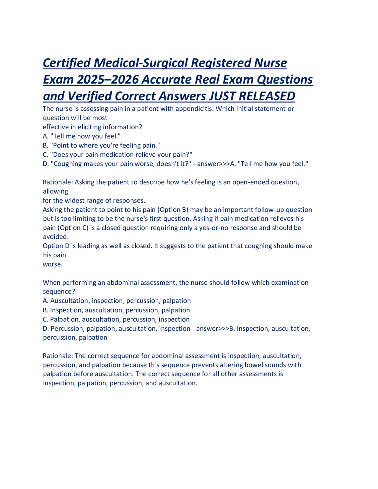 Certified Medical-Surgical Registered Nurse (CMSRN)Exam 2025–2026 ...
