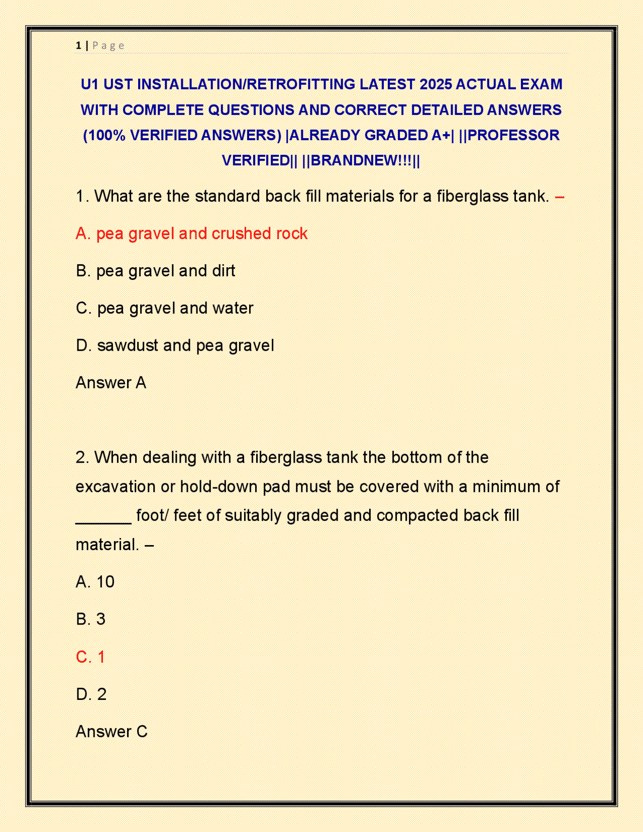 U1 UST INSTALLATION/RETROFITTING LATEST 2025 ACTUAL EXAM WITH COMPLETE ...