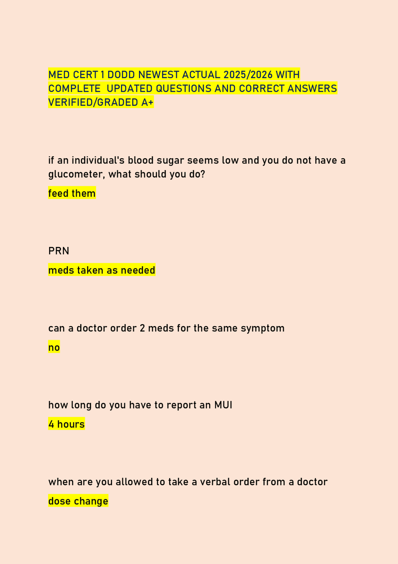 MED CERT 1 DODD NEWEST ACTUAL 2025/2026 WITH COMPLETE UPDATED QUESTIONS ...