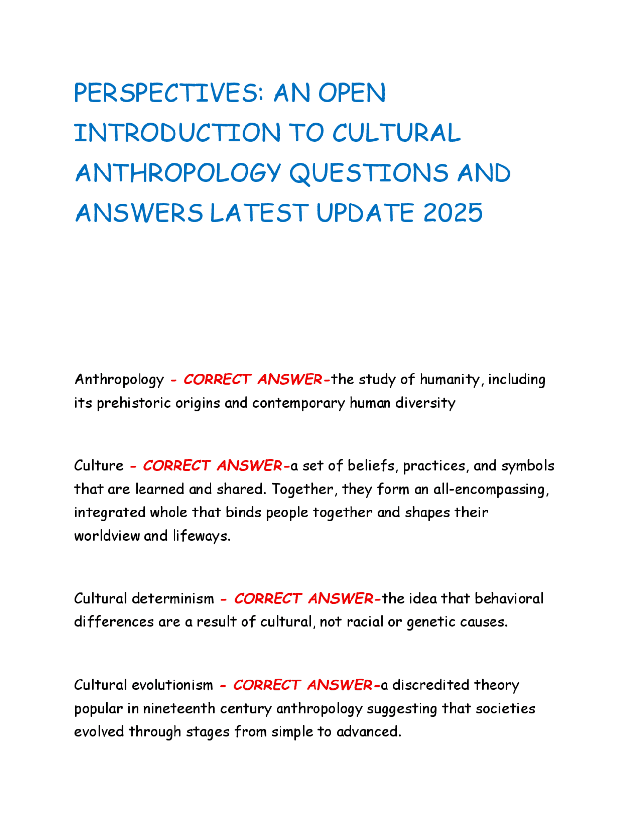 PERSPECTIVES: AN OPEN INTRODUCTION TO CULTURAL ANTHROPOLOGY QUESTIONS ...
