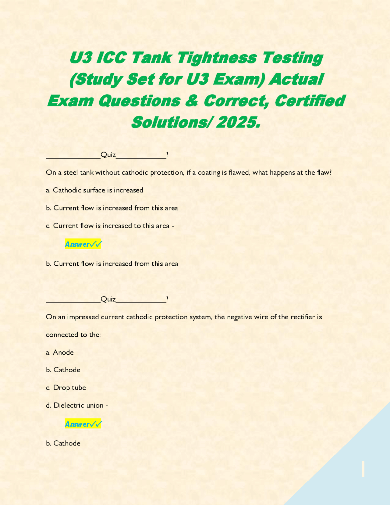 U3 ICC Tank Tightness Testing (Study Set for U3 Exam) Actual Exam ...