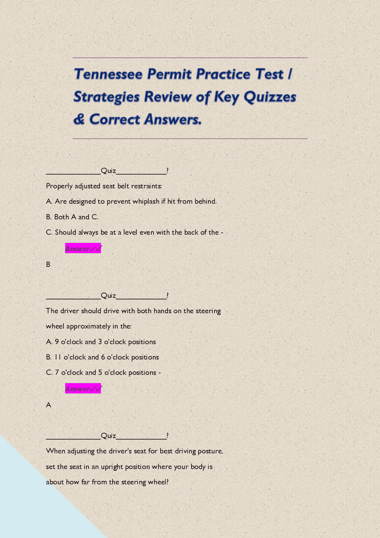 Tennessee Permit Practice Test / Strategies Review of Key Quizzes ...