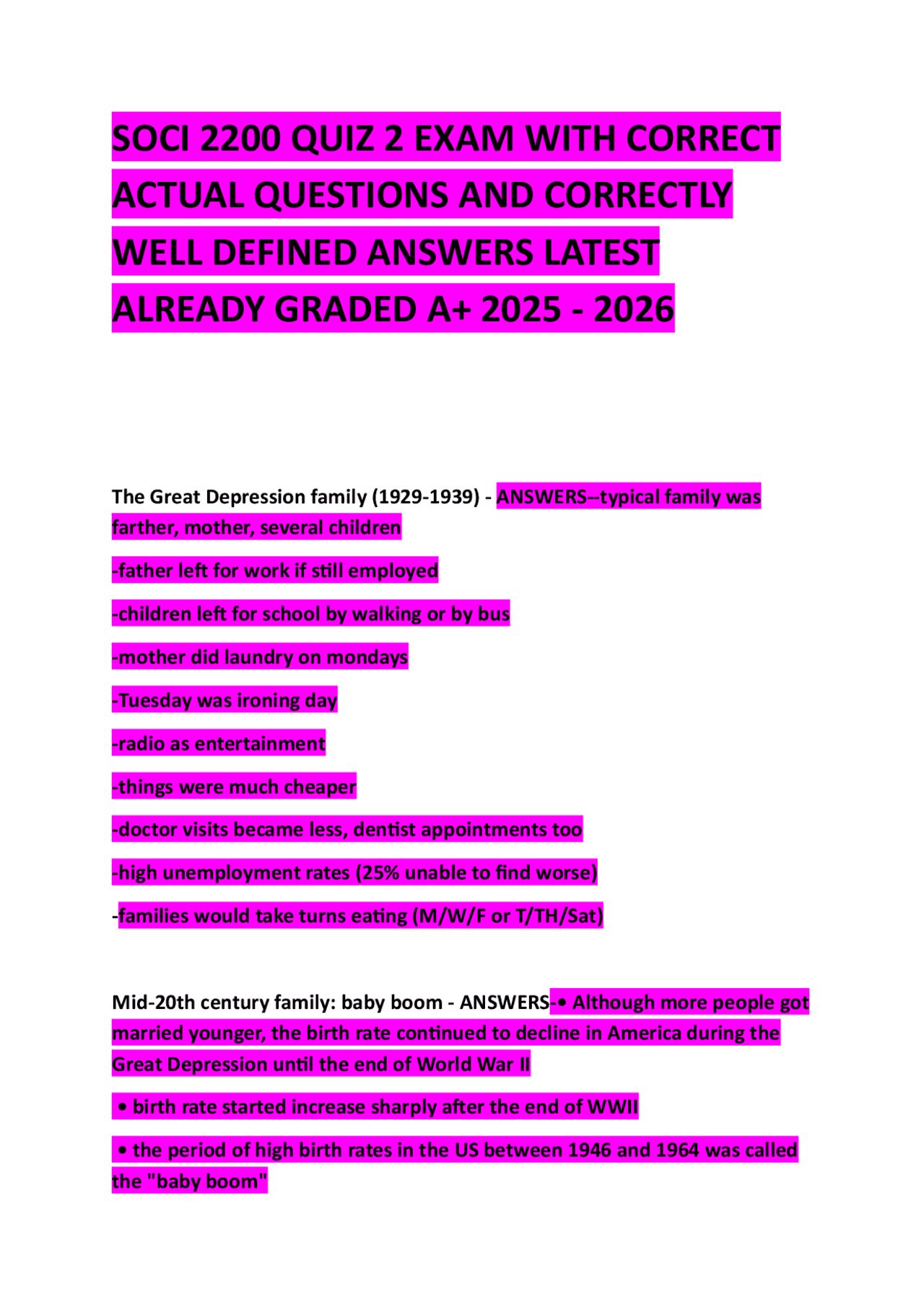 SOCI 2200 QUIZ 2 EXAM WITH CORRECT ACTUAL QUESTIONS AND CORRECTLY WELL ...