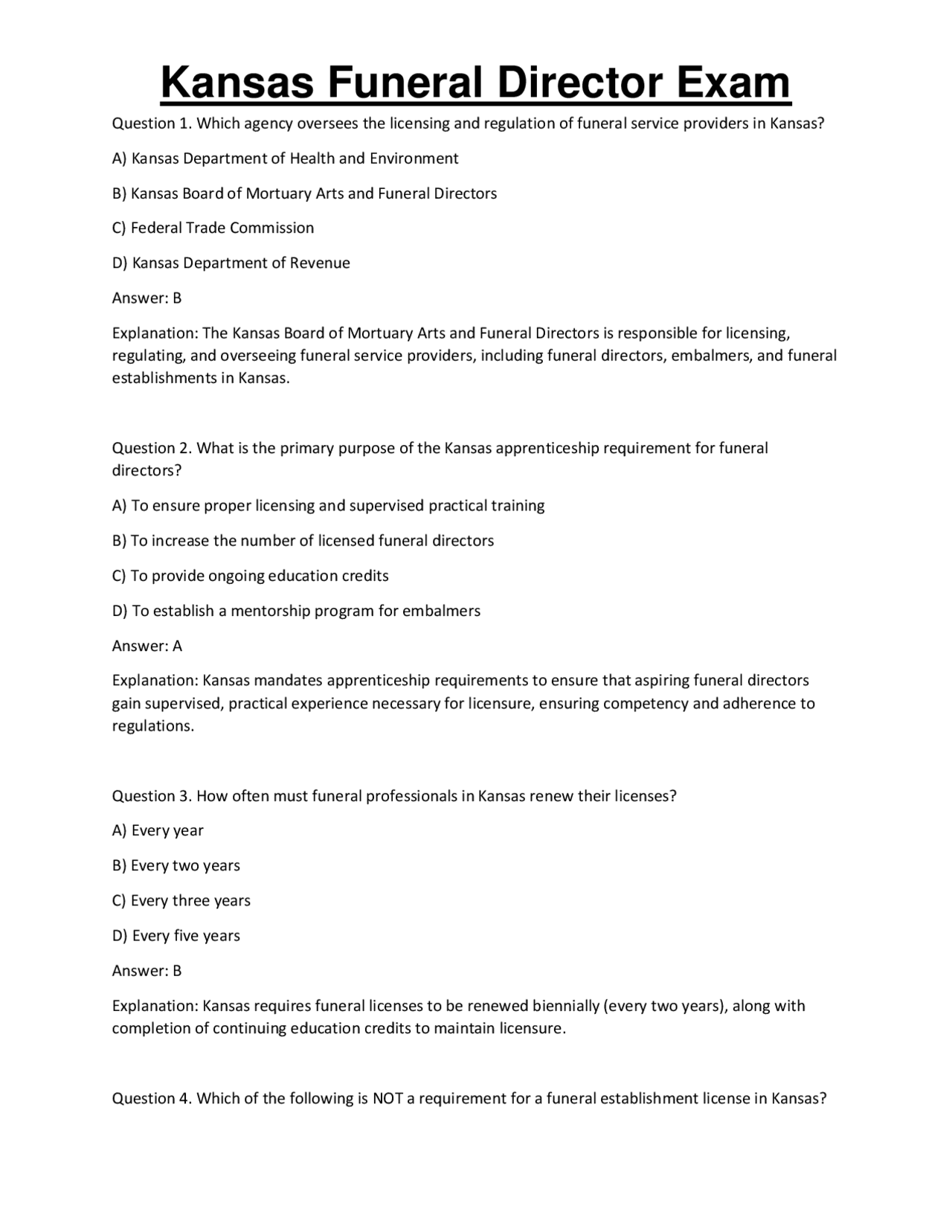 Kansas Funeral Director Exam | Exams Technology | Docsity