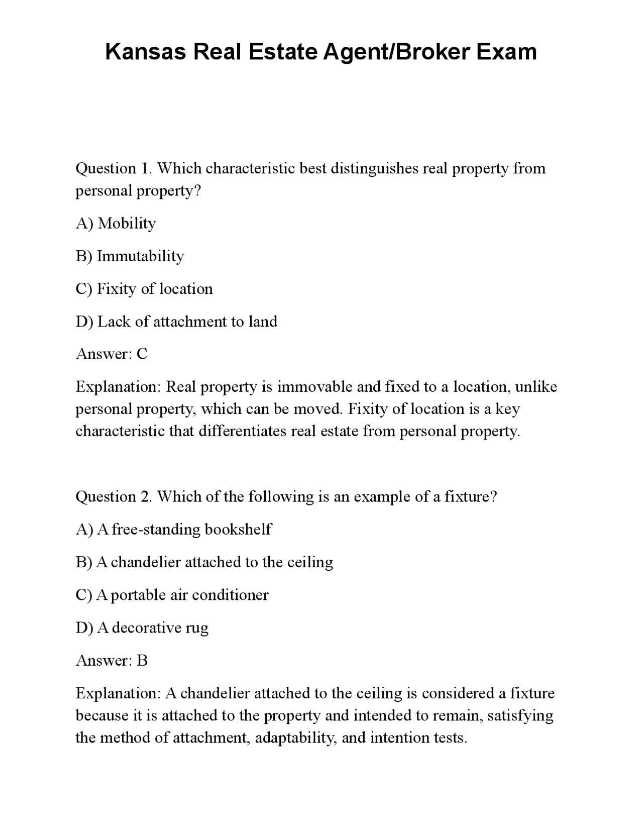 Kansas Real Estate Agent/Broker Exam | Exams Technology | Docsity