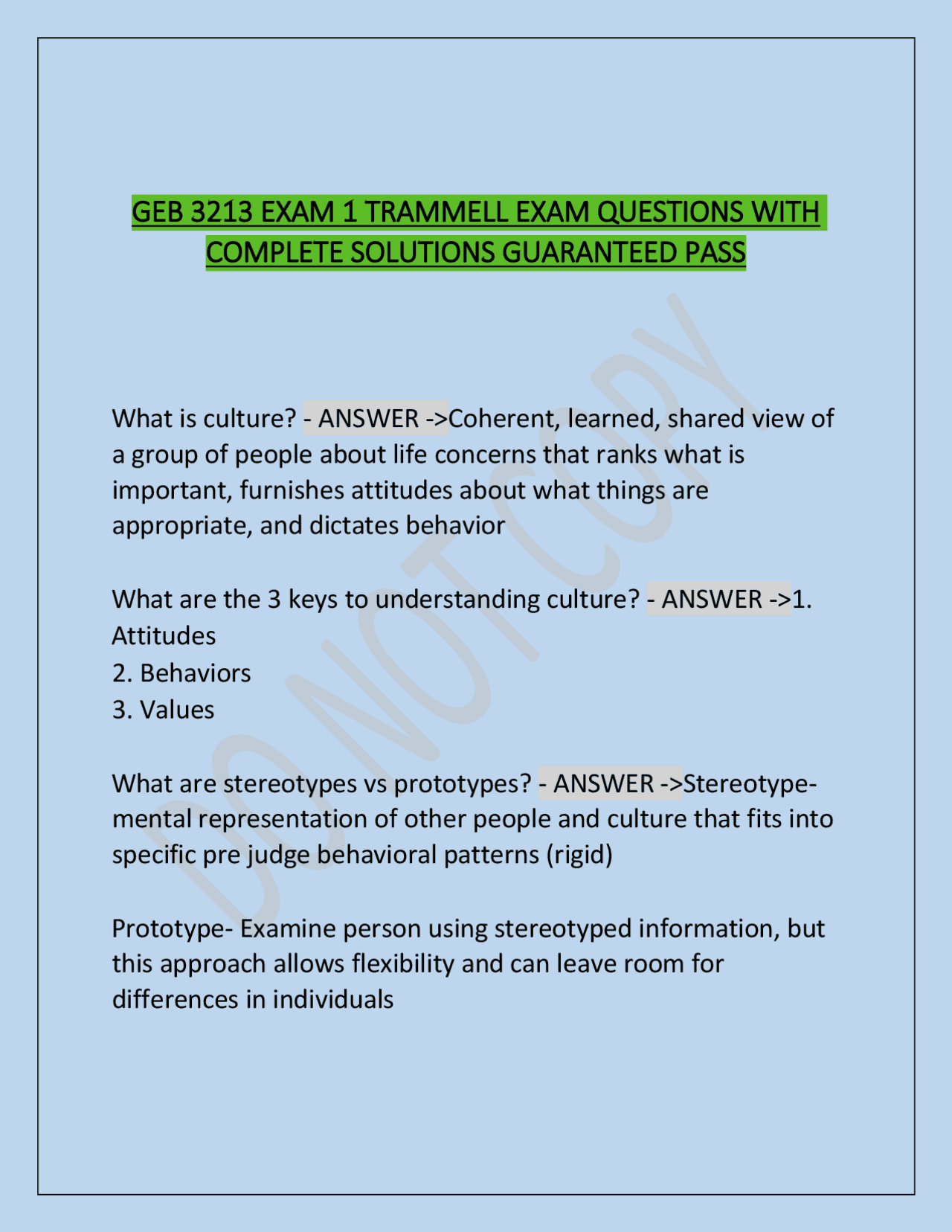 GEB 3213 EXAM 1 TRAMMELL EXAM QUESTIONS WITH COMPLETE SOLUTIONS ...