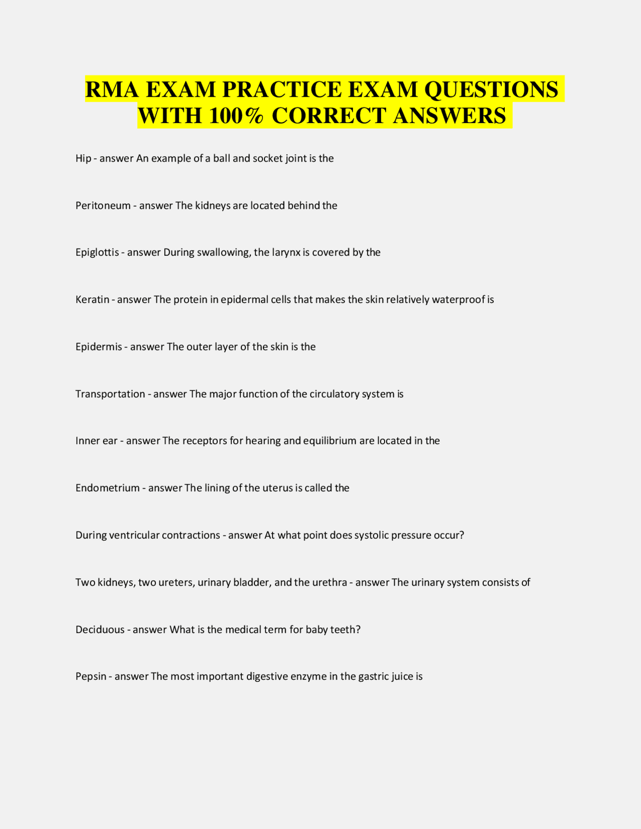 RMA Exam Practice Questions – 100% Verified Answers (2025) | Exams ...